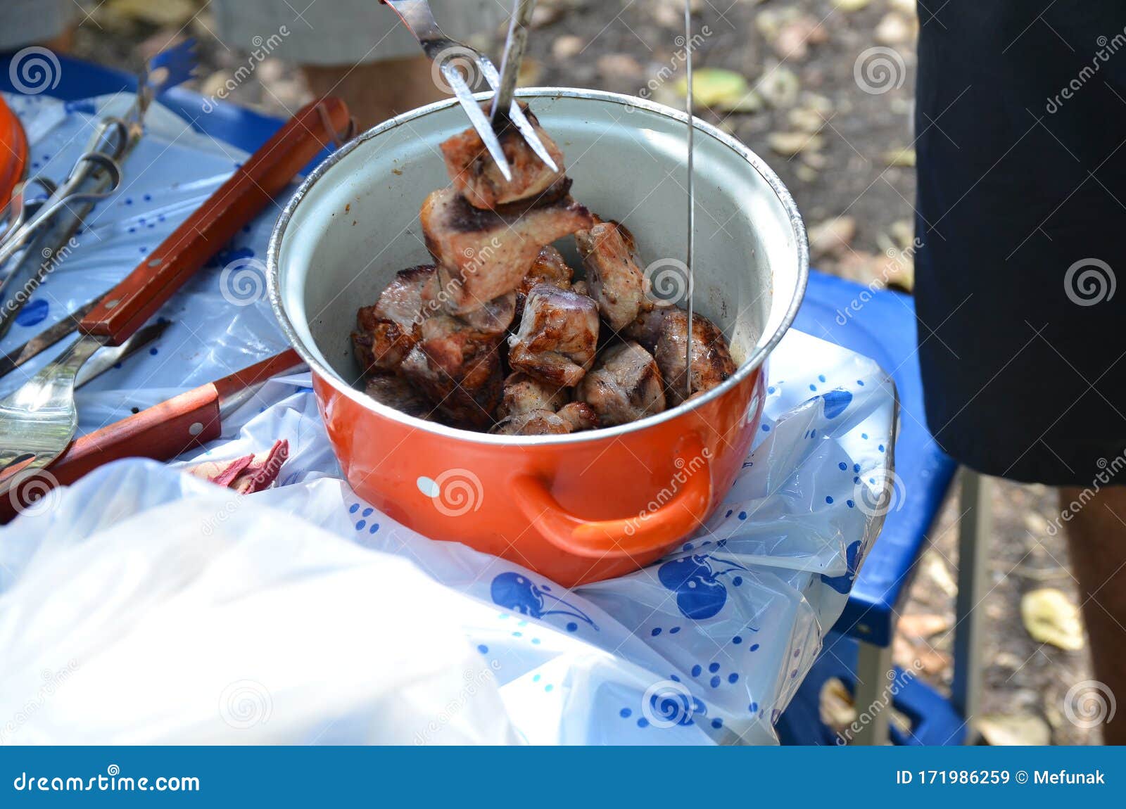 The Barbeque Meat Inside the Cooking Pot Stock Image - Image of picnic ...