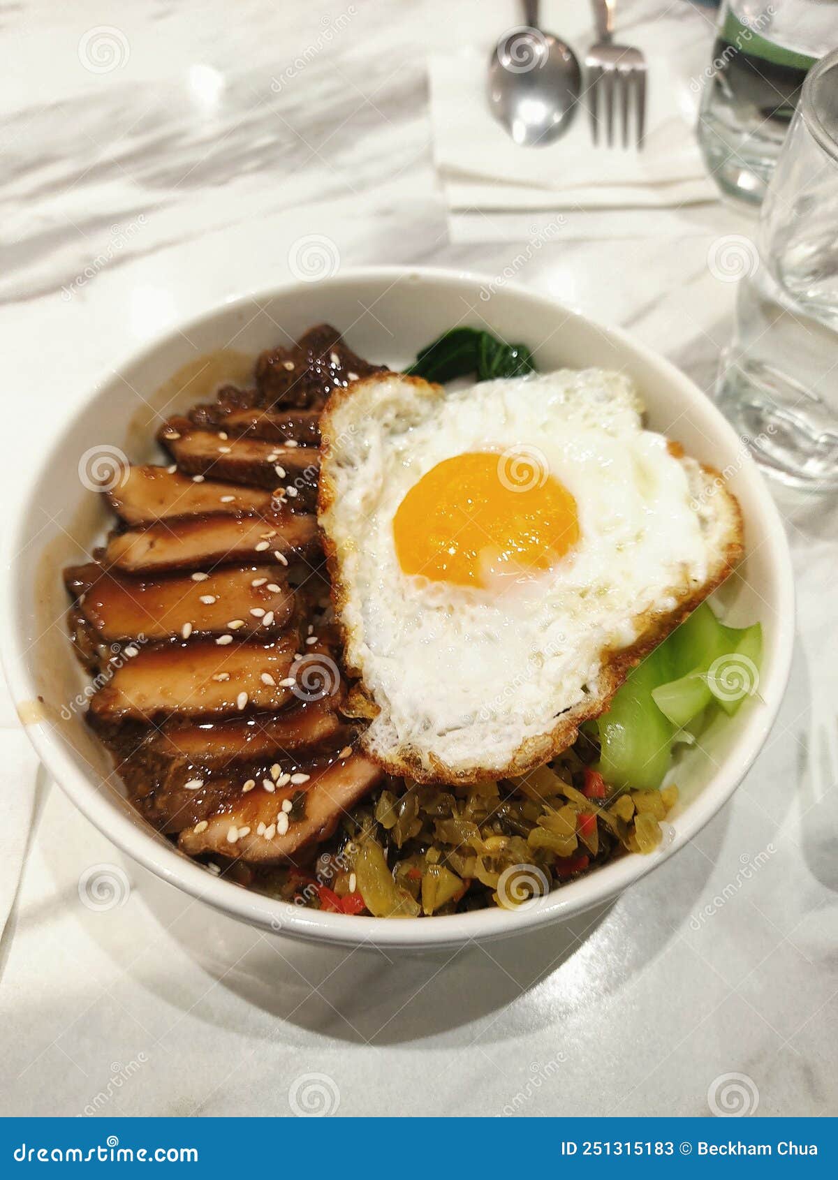 Rice And Barbeque Flavor Style Chicken. China Style Meal. Dark ...