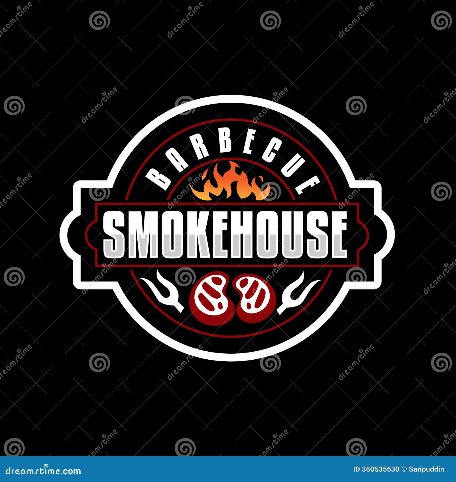 Smokehouse Logo With Fire And Fork Vector Illustration | CartoonDealer ...