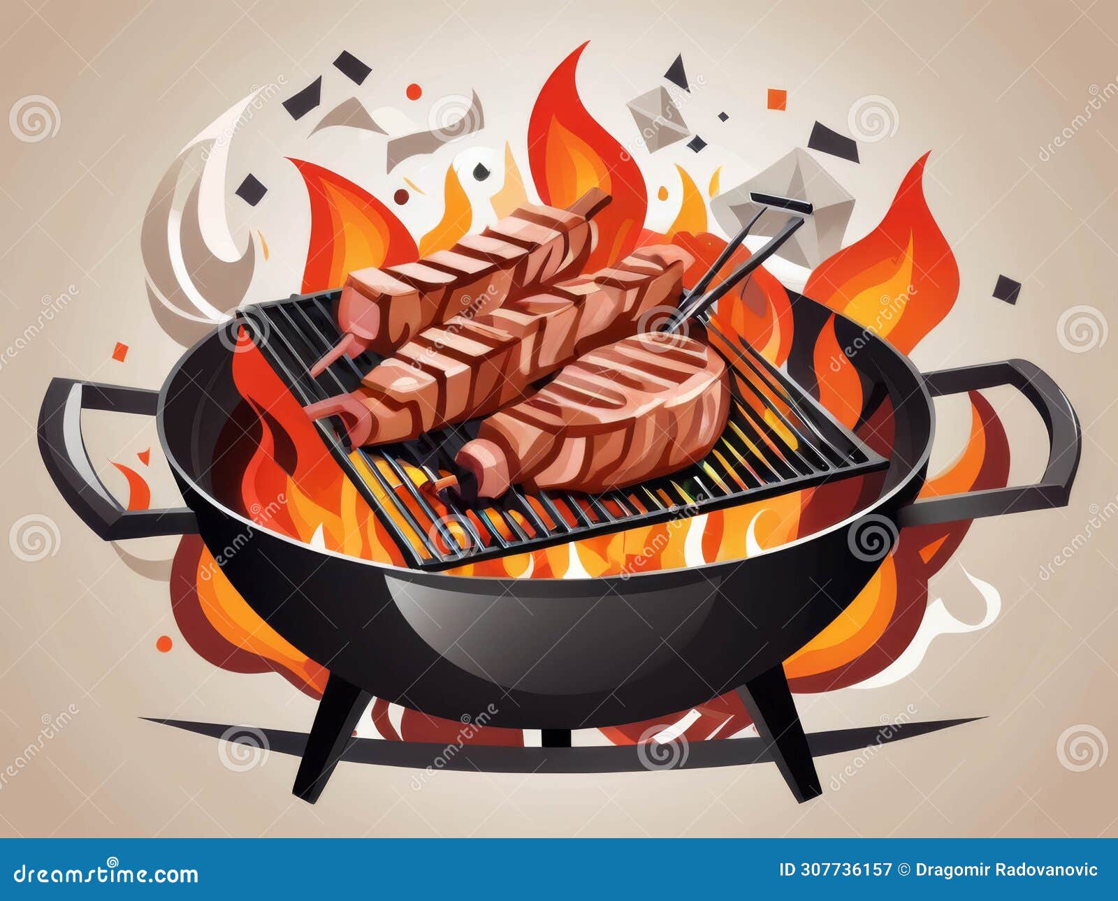 Barbeque Stake and Fire Isolated on White Background. BBQ Concept ...