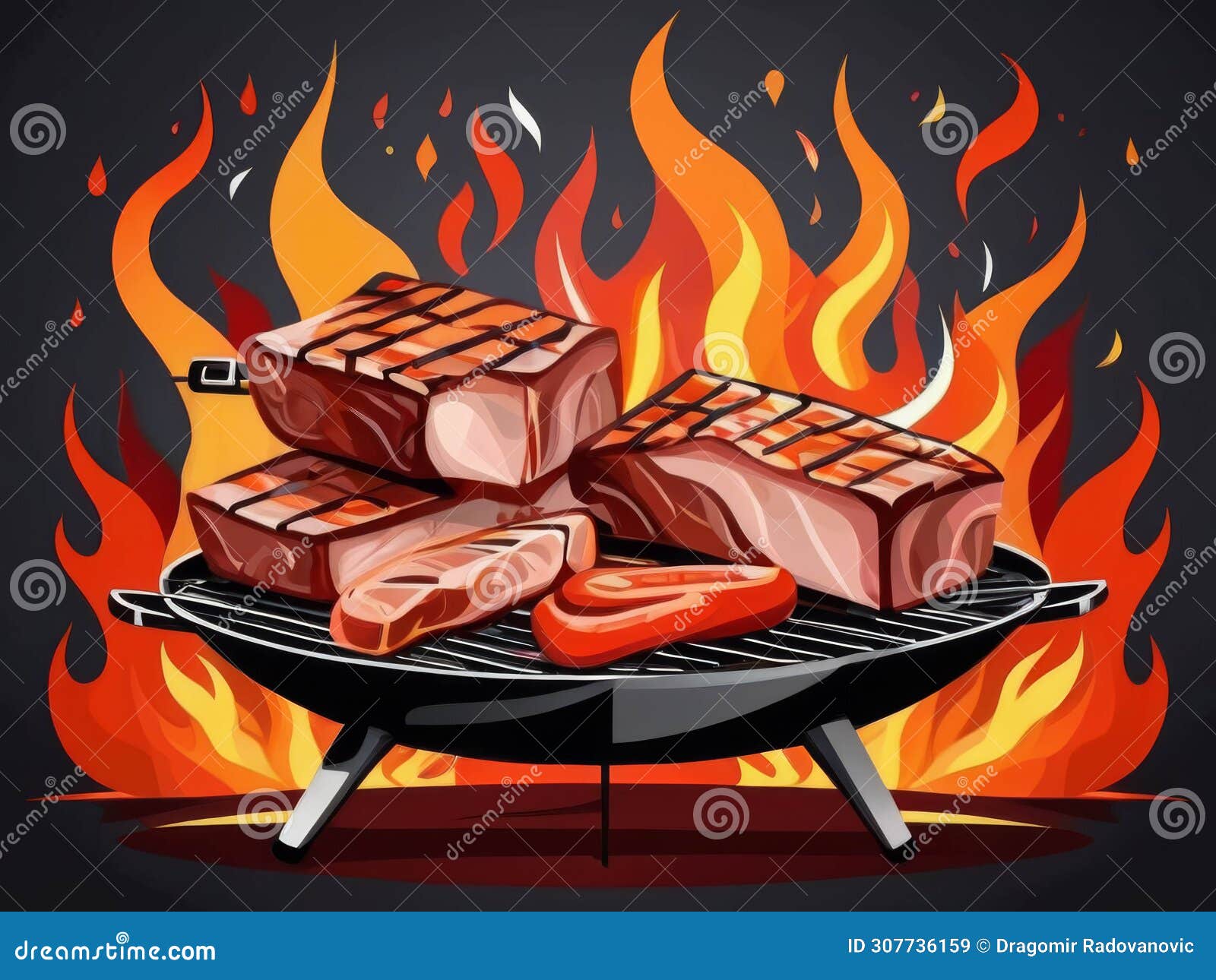 Barbeque Stake and Fire Isolated on White Background. BBQ Concept ...