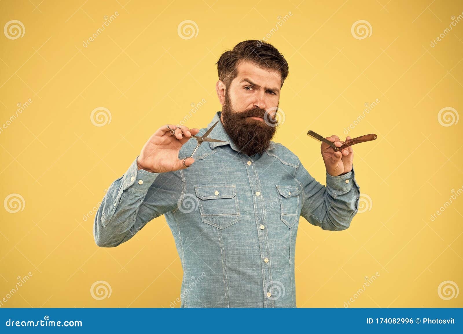 Barber As Ordered Barber Ready To Shave Beard Bearded Man Hold Barber