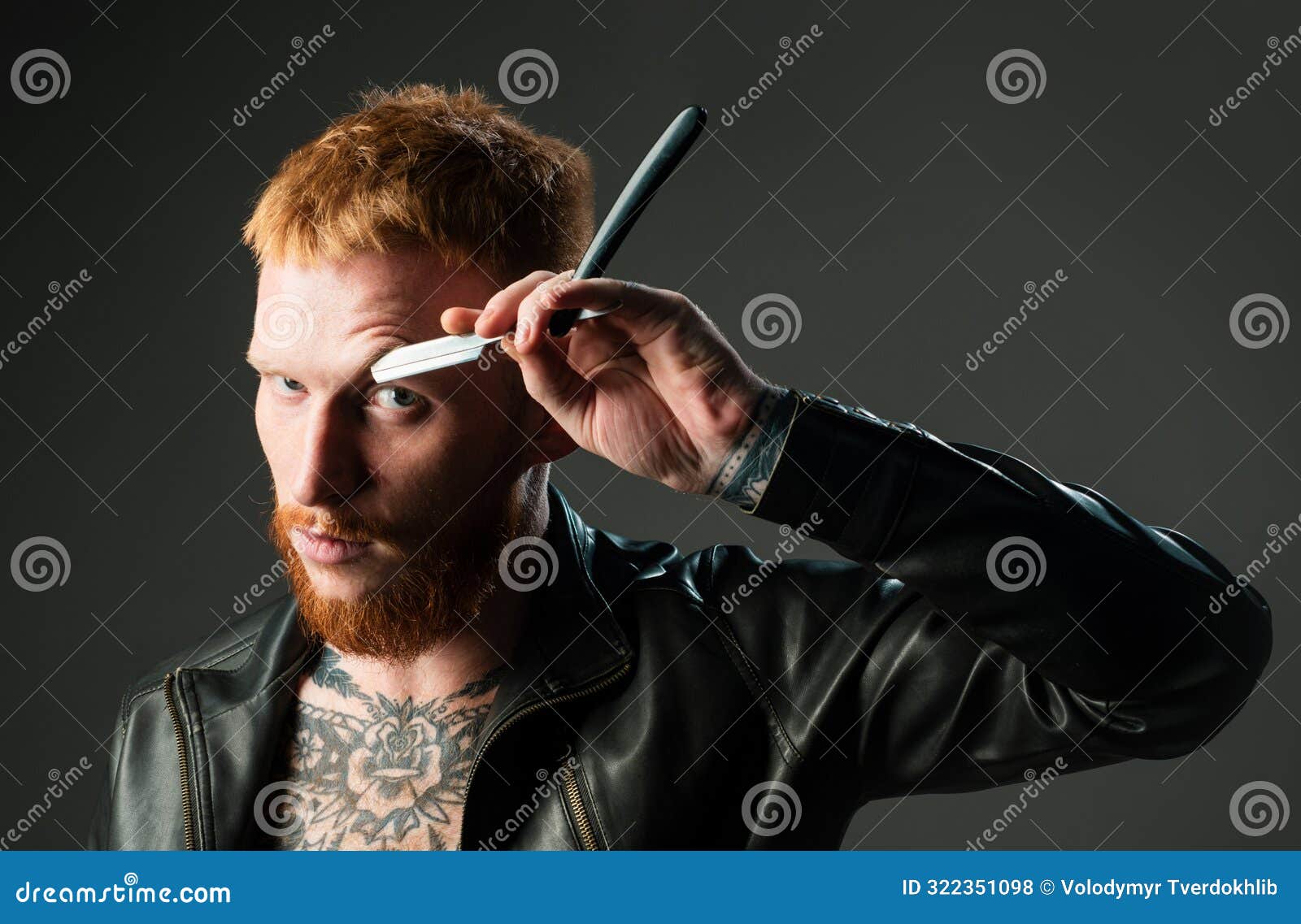 Bearded Client Visiting Barber Shop. Barber Scissors And Straight Razor ... Bearded Client Visiting Barber Shop. Barber Scissors And Straight Razor ...