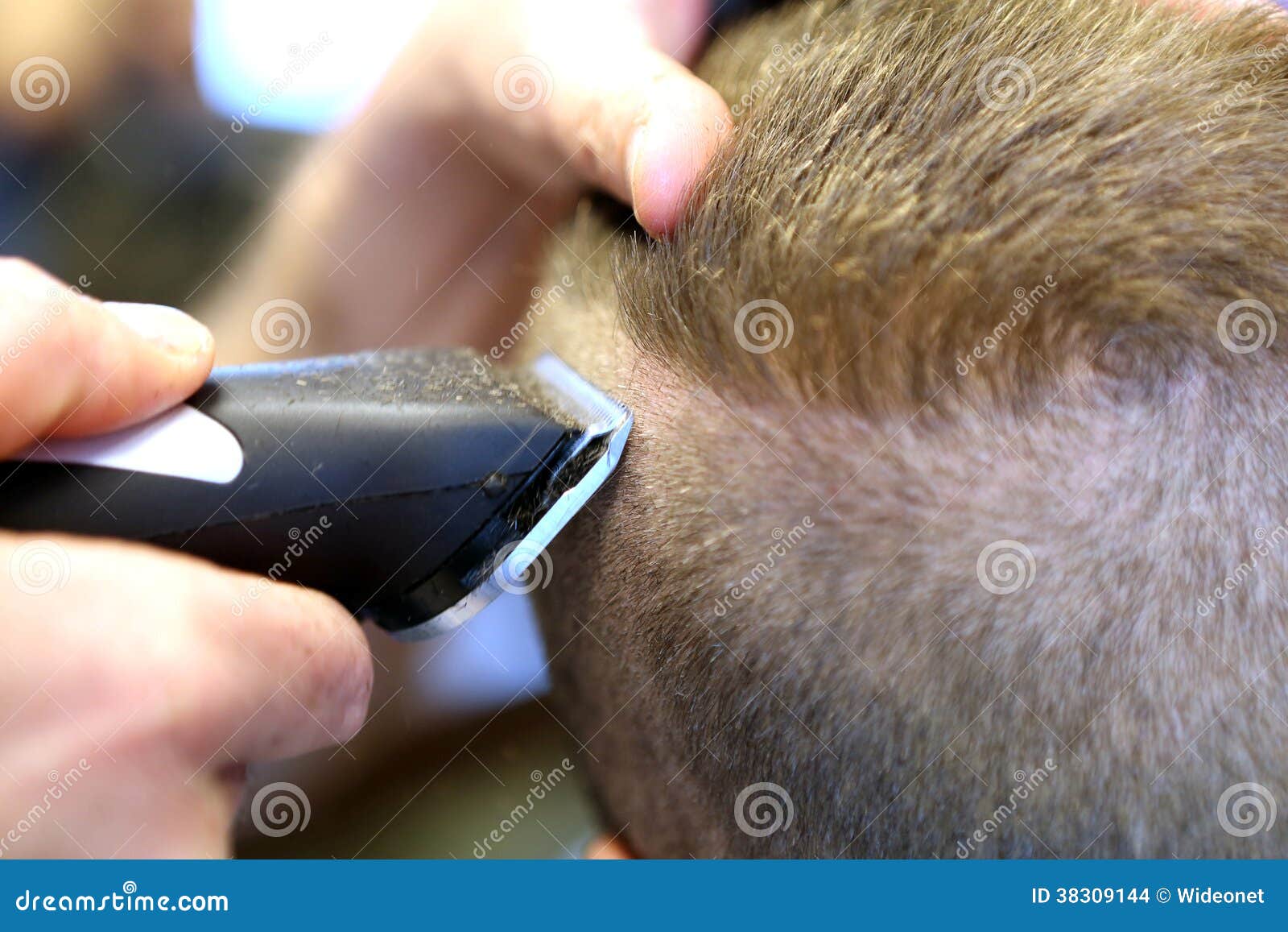Barber Cutting Hair by Electric Trimmer Stock Photo - Image of fingers ...