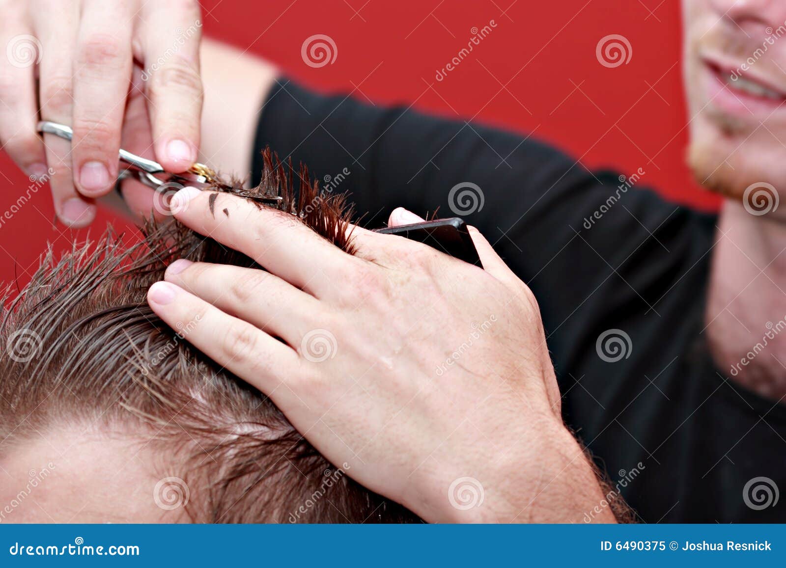 Barber Cutting Hair on Young Man Stock Image - Image of professional ...