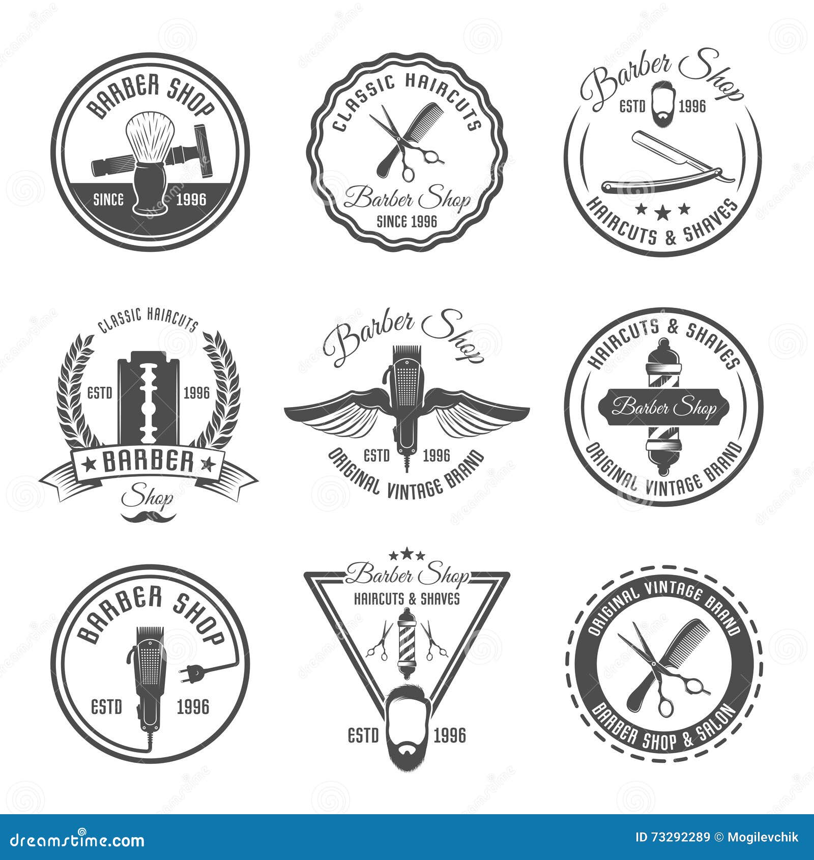 Gray Barber Shop Interior With Barber Chairs And Mirrors Stock Photo ...