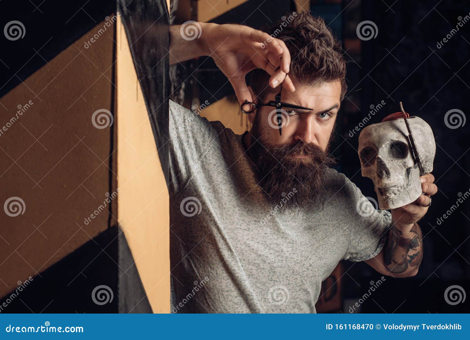 Barber Making Haircut of Attractive Bearded Man in Barber Shop. Vintage ... Barber Making Haircut of Attractive Bearded Man in Barber Shop. Vintage ...