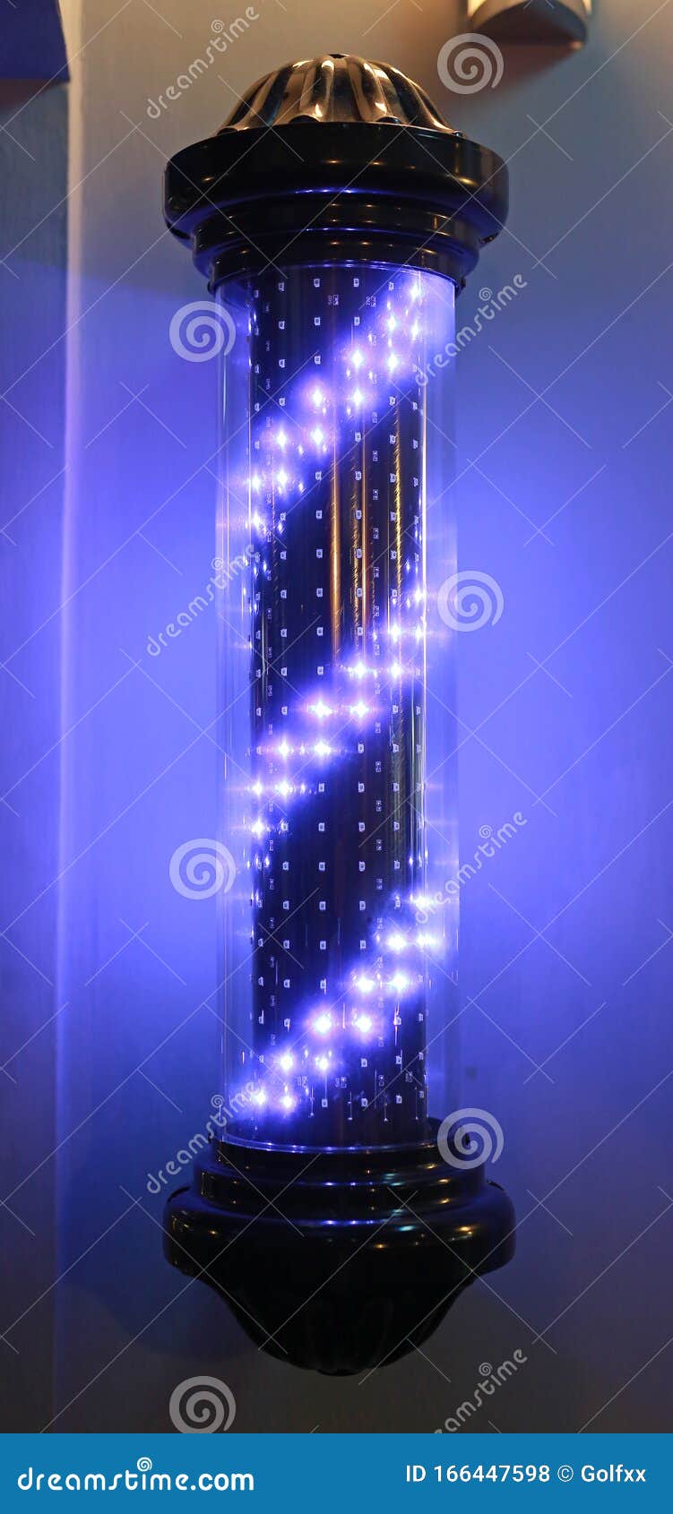 Barber Pole Turning Swirl LED Light Sign In Dark Background Stock Photo ...