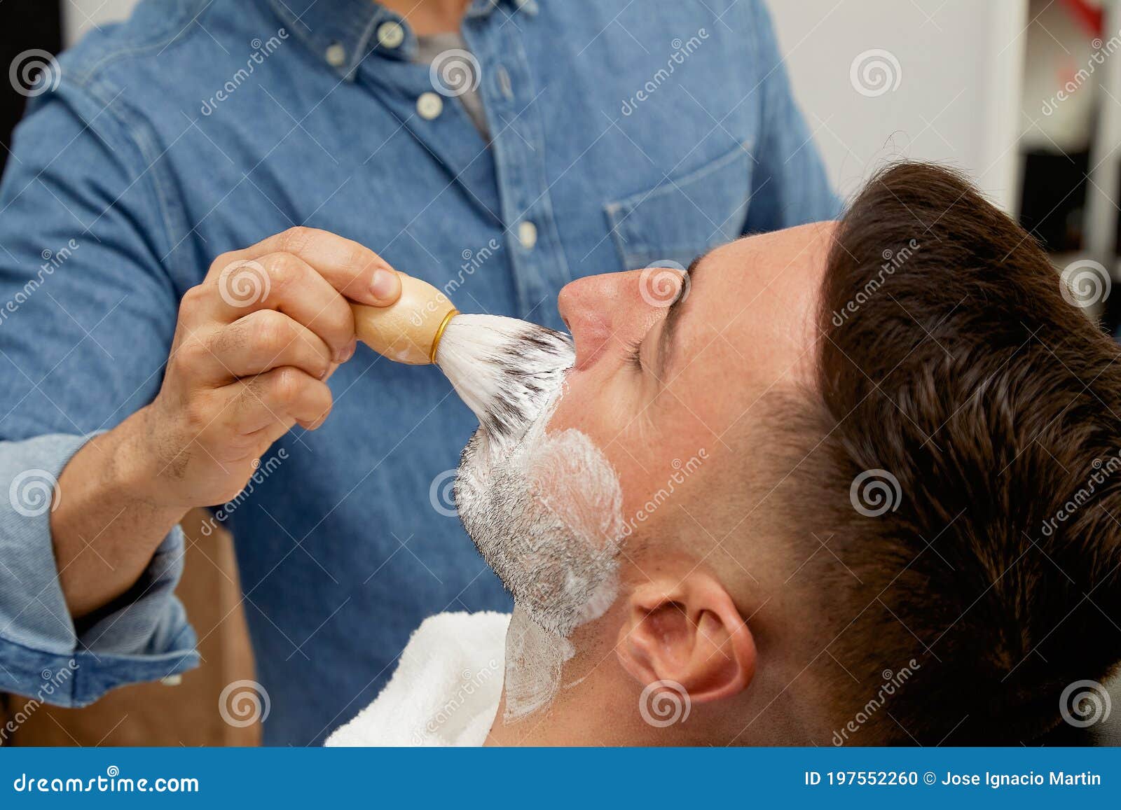 Barber Preparing Client To Shave Beard Stock Photo - Image of master ...