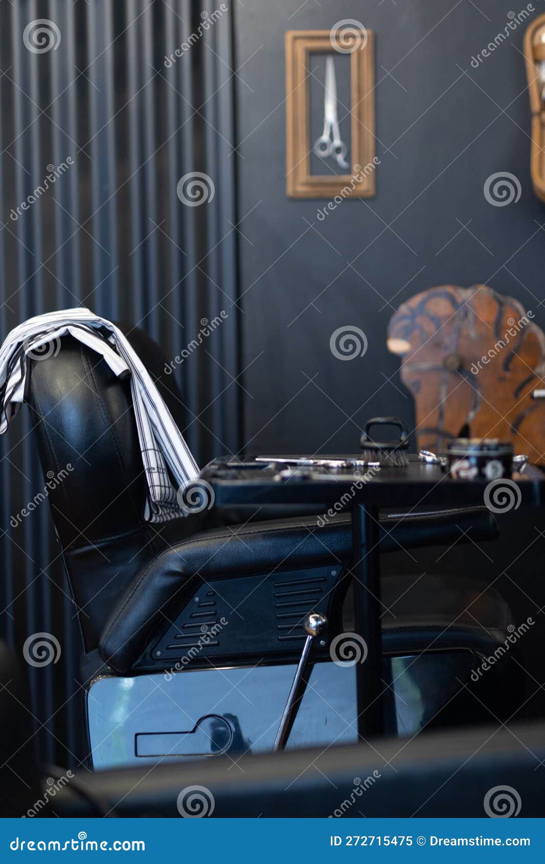 Barber Room with Apron and Table with Shaving Instruments Stock Image ...