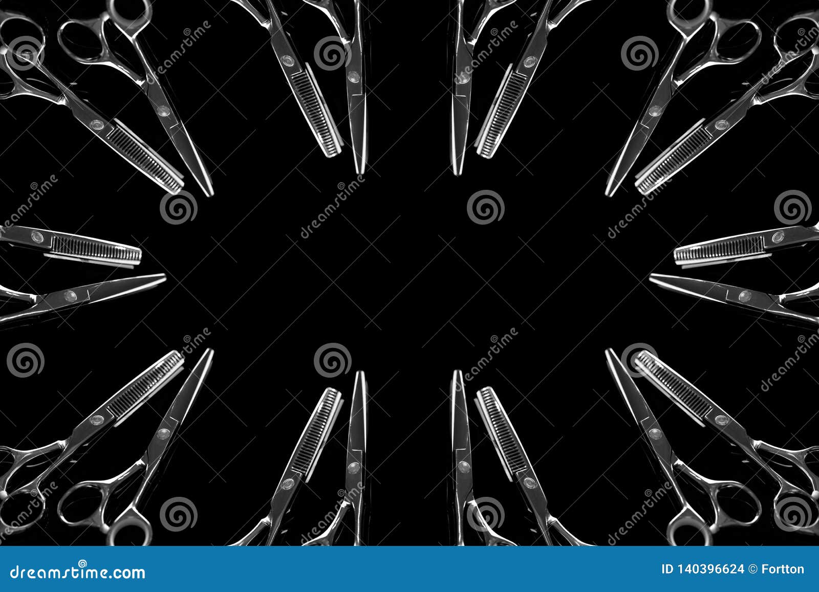 Barber Scissors in the Form of a Frame on a Black Background Stock ...