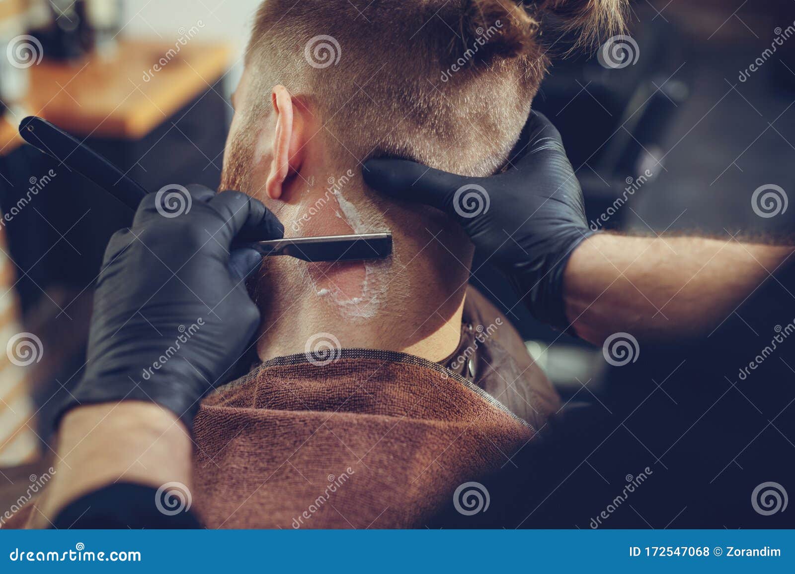 Barber Shaves the Beard of the Client Stock Photo - Image of client ...