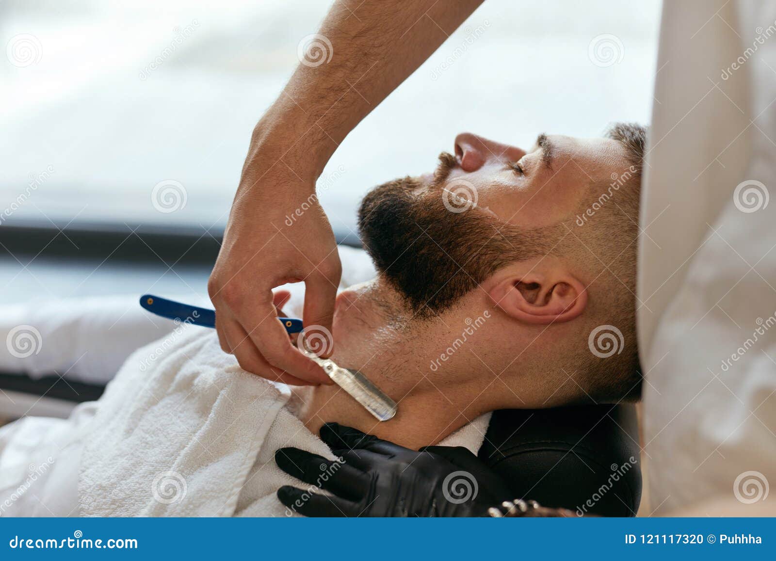 Barber Shaving Man Beard with Straight Razor in Barber Shop Stock Photo ... Barber Shaving Man Beard with Straight Razor in Barber Shop Stock Photo ...