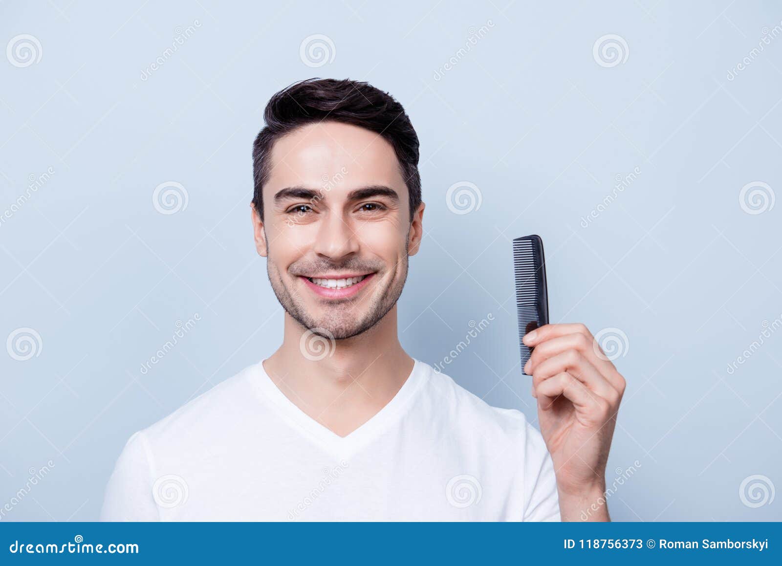 Barber Shop Concept. Smiling Handsome Young Brunete in White T S Stock ... Barber Shop Concept. Smiling Handsome Young Brunete in White T S Stock ...