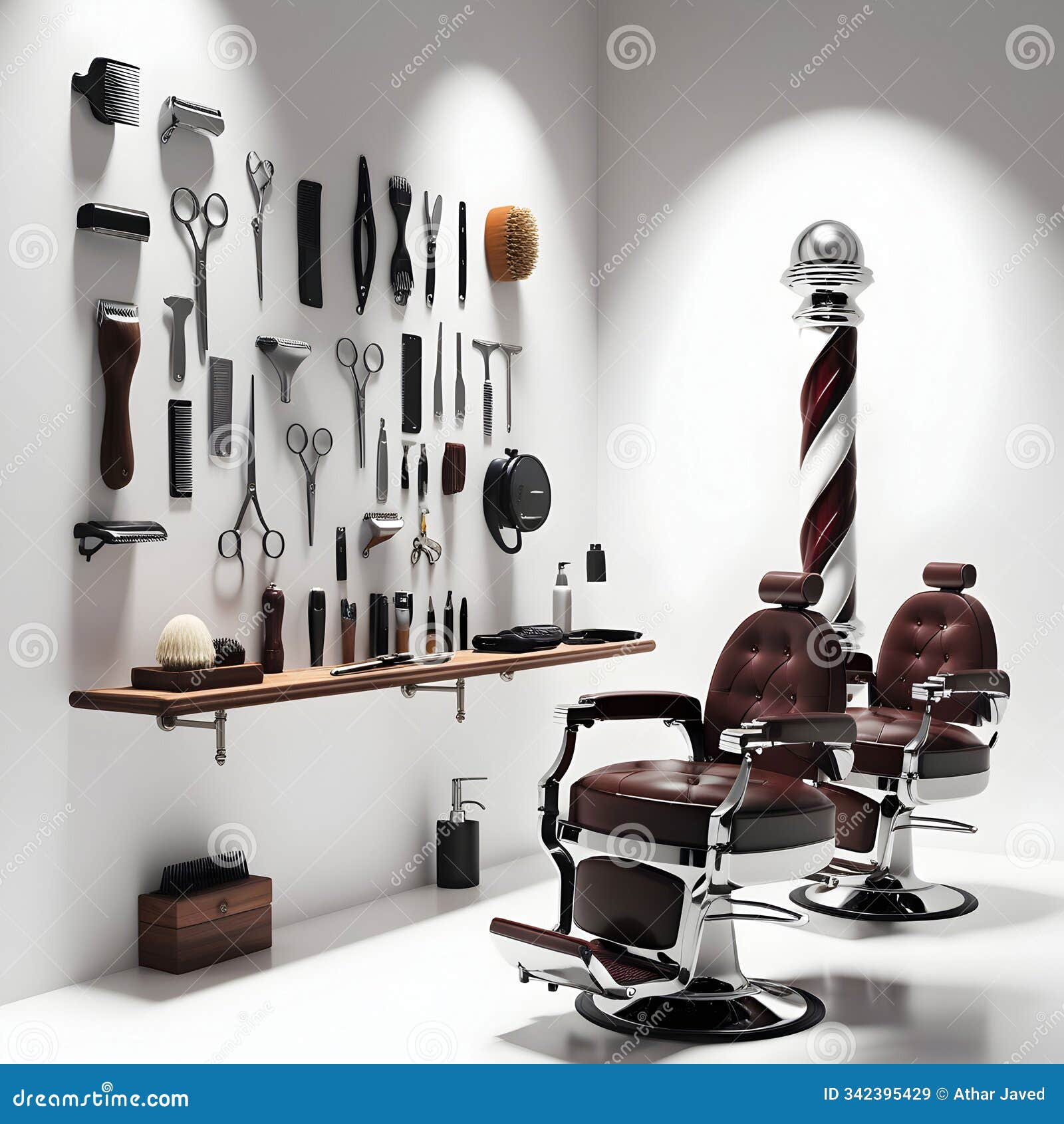 Barber Shop Elements Top View Isolated on White Background Stock ...