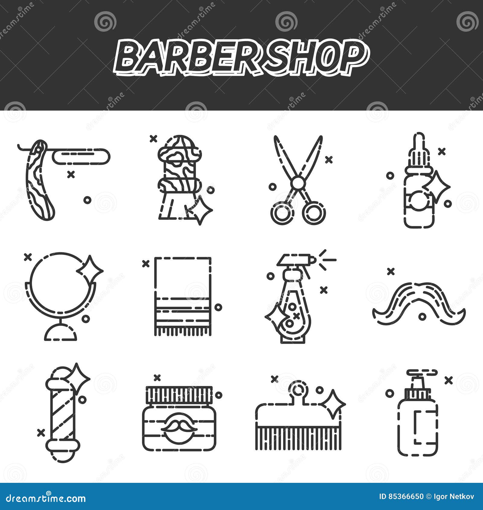 Barber shop flat icons set stock vector. Illustration of fashioned ...