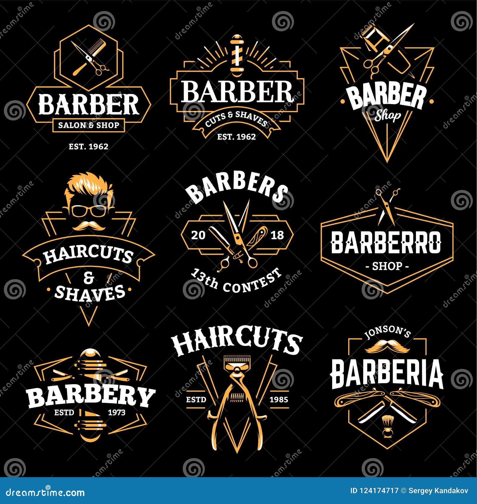 Barber Shop Vector Retro Emblems Illustration de Vecteur - Illustration ...