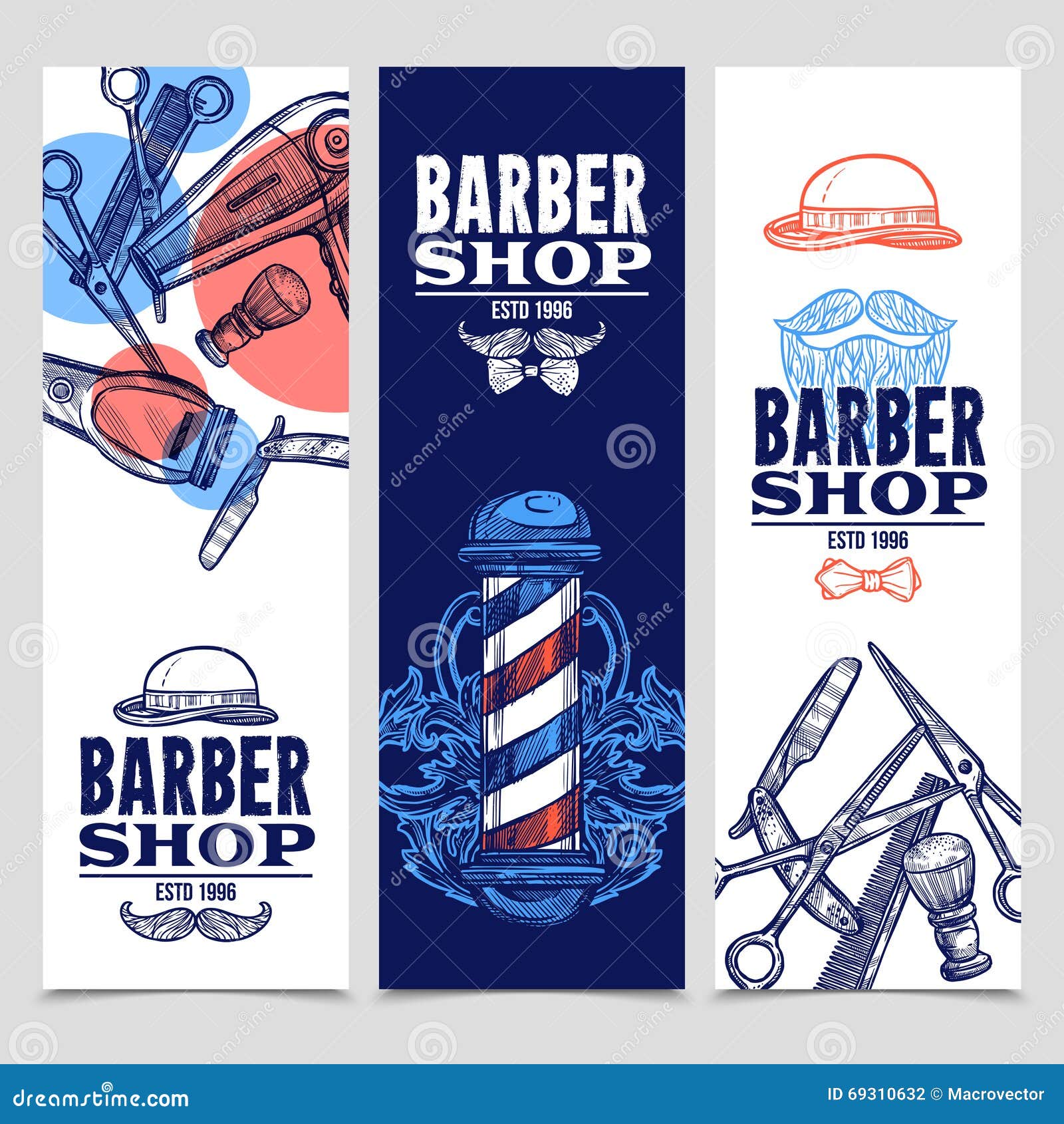 Barber Shop 3 Vertical Banners Set Stock Vector - Illustration of ...