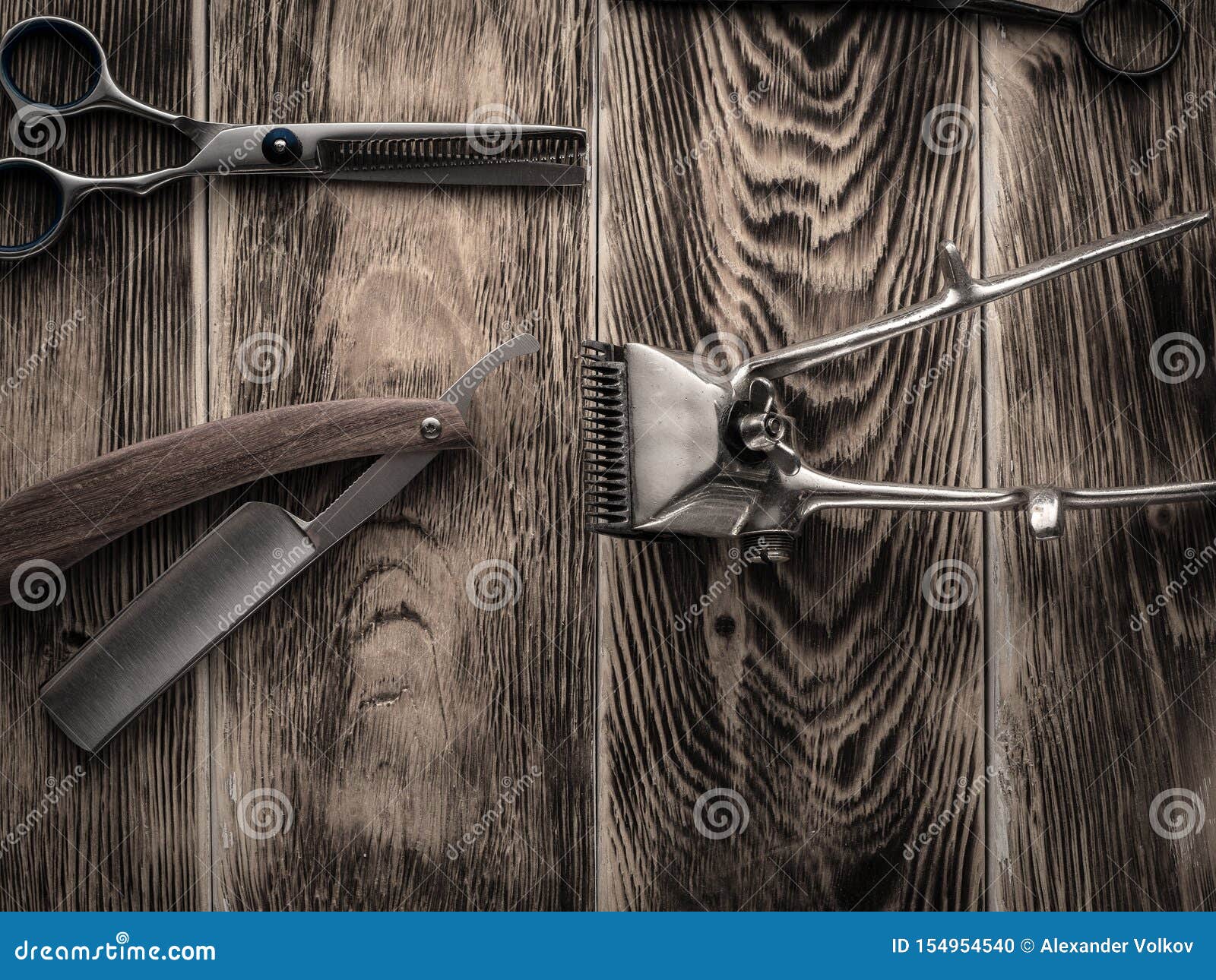 Barber Shops Tools on Wooden Desk. Pasteurized Image Stock Photo ...