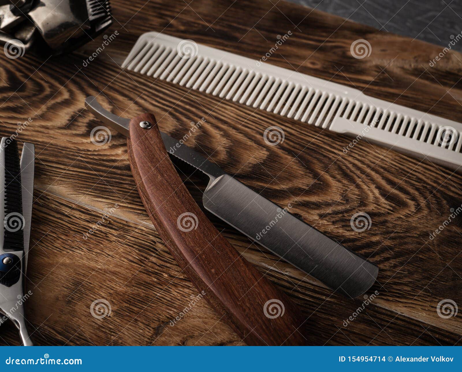 The Barber Shops Tools on Wooden Desk Stock Photo - Image of fashion ...