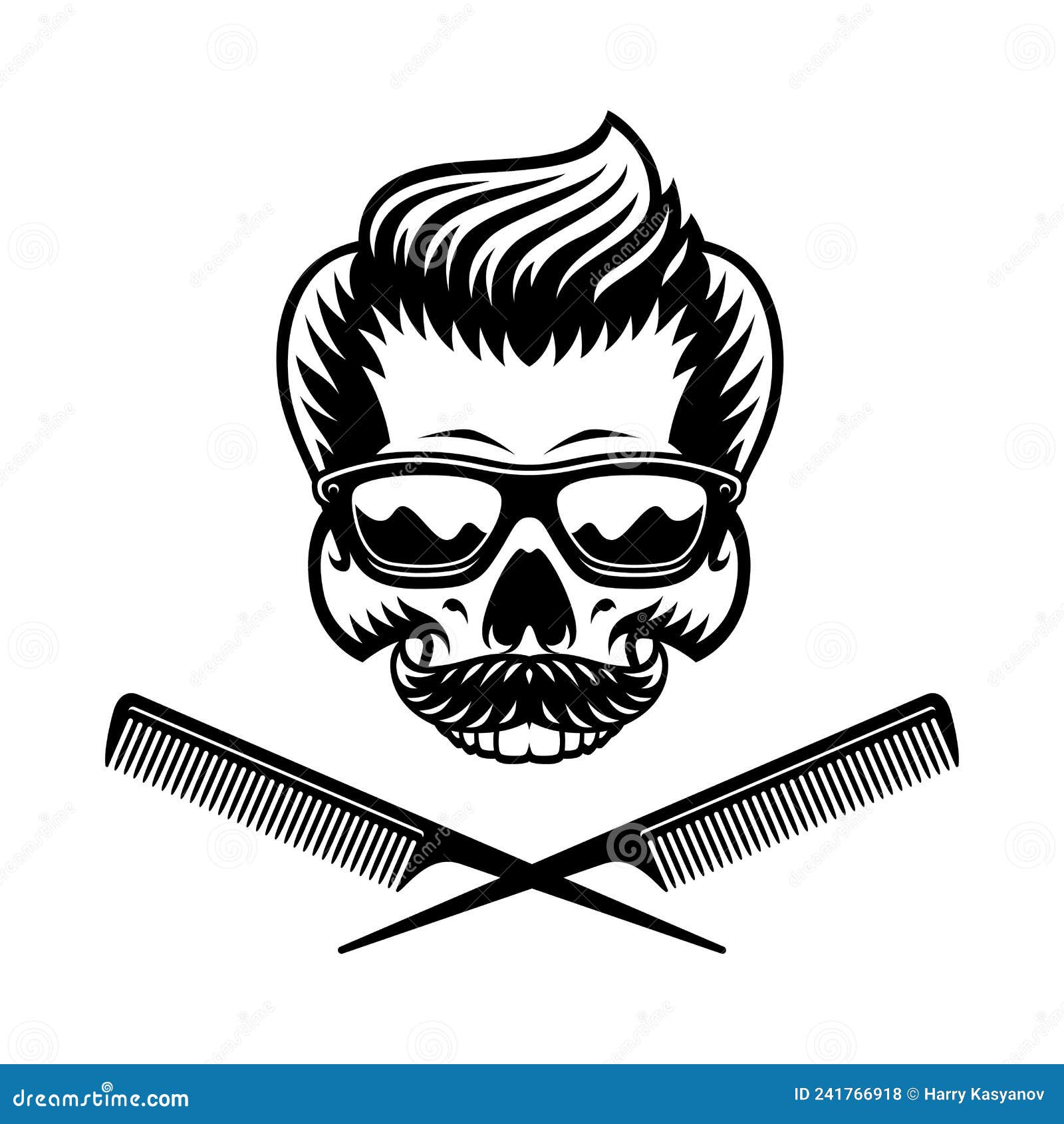 Barber Skull with Hairbrushes Stock Illustration - Illustration of ...