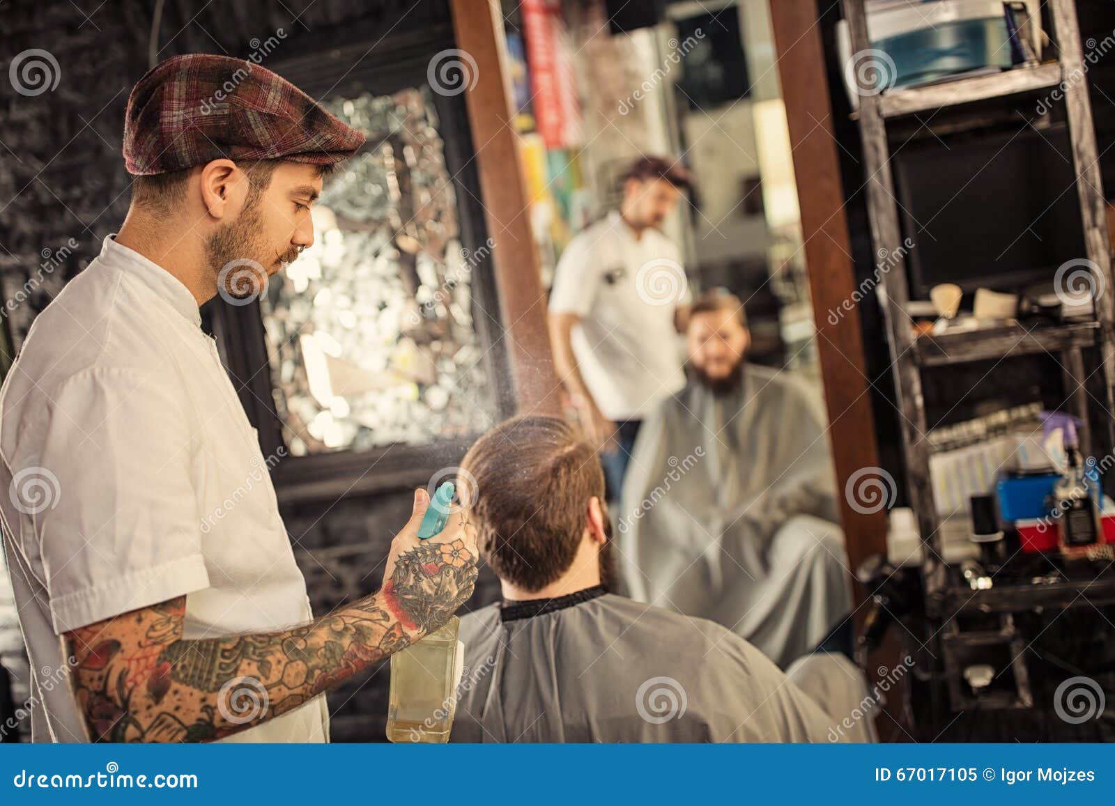 Barber Sprinkles a Client with Water Stock Image - Image of customer ...
