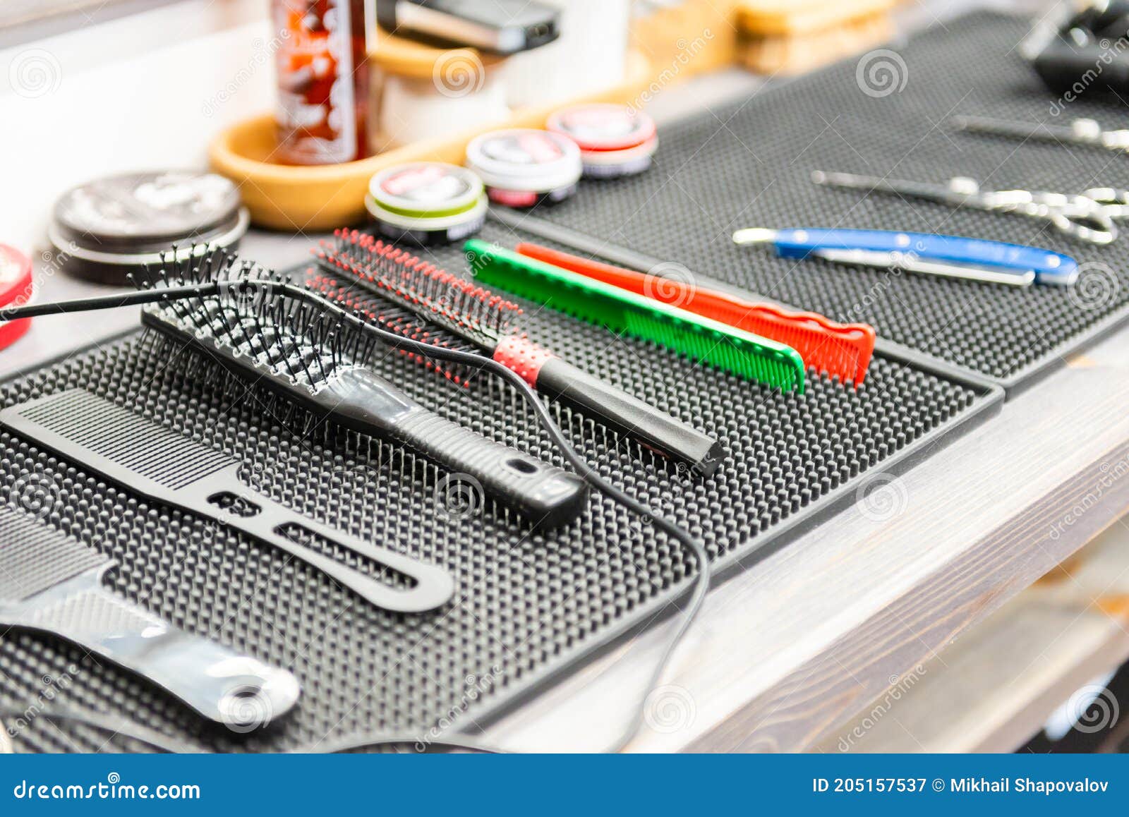 Barber table with tools stock image. Image of comb, hair - 205157537