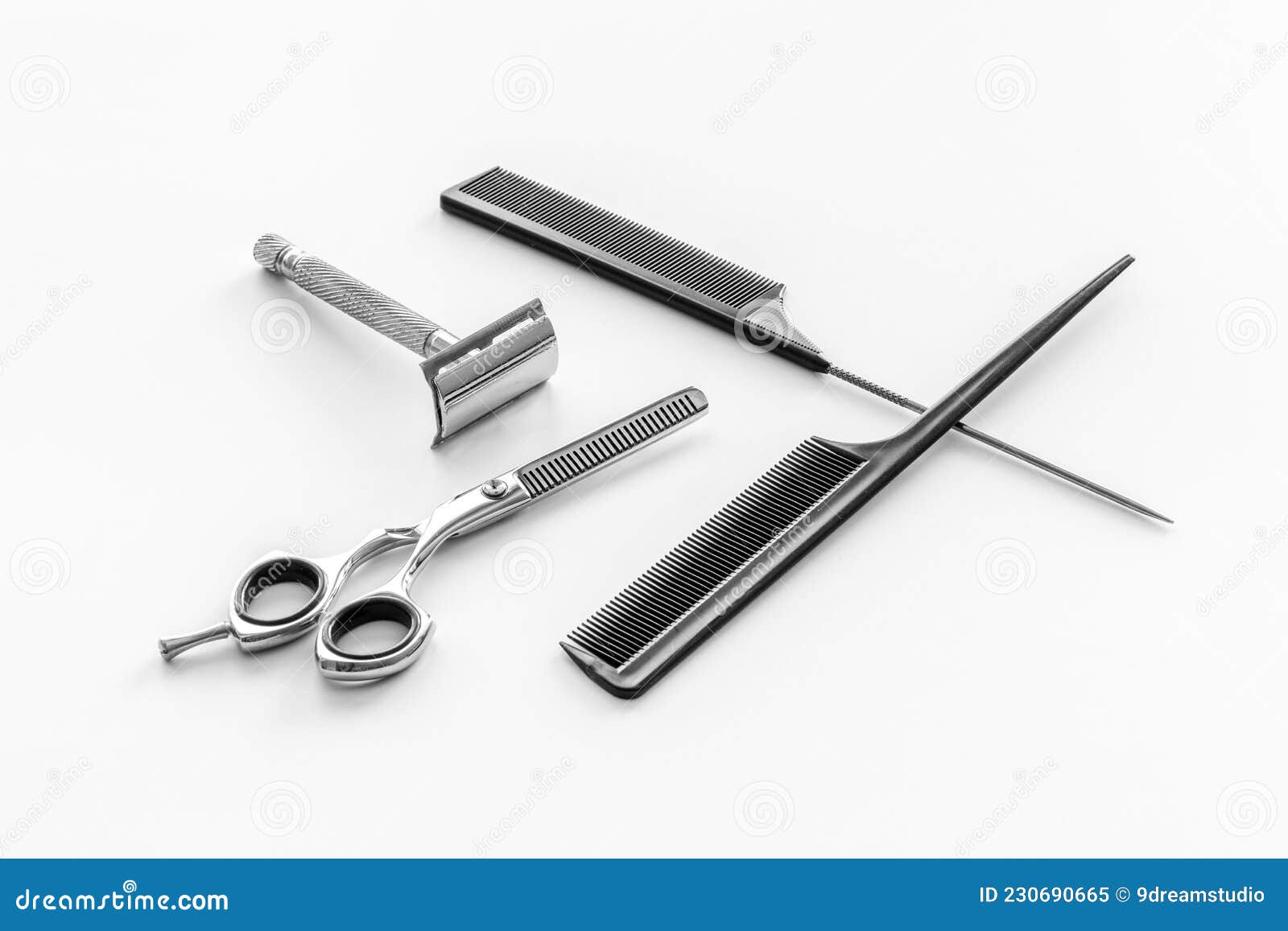 Barber Tools with Hairdressing Scissors and Combs Stock Image - Image ...