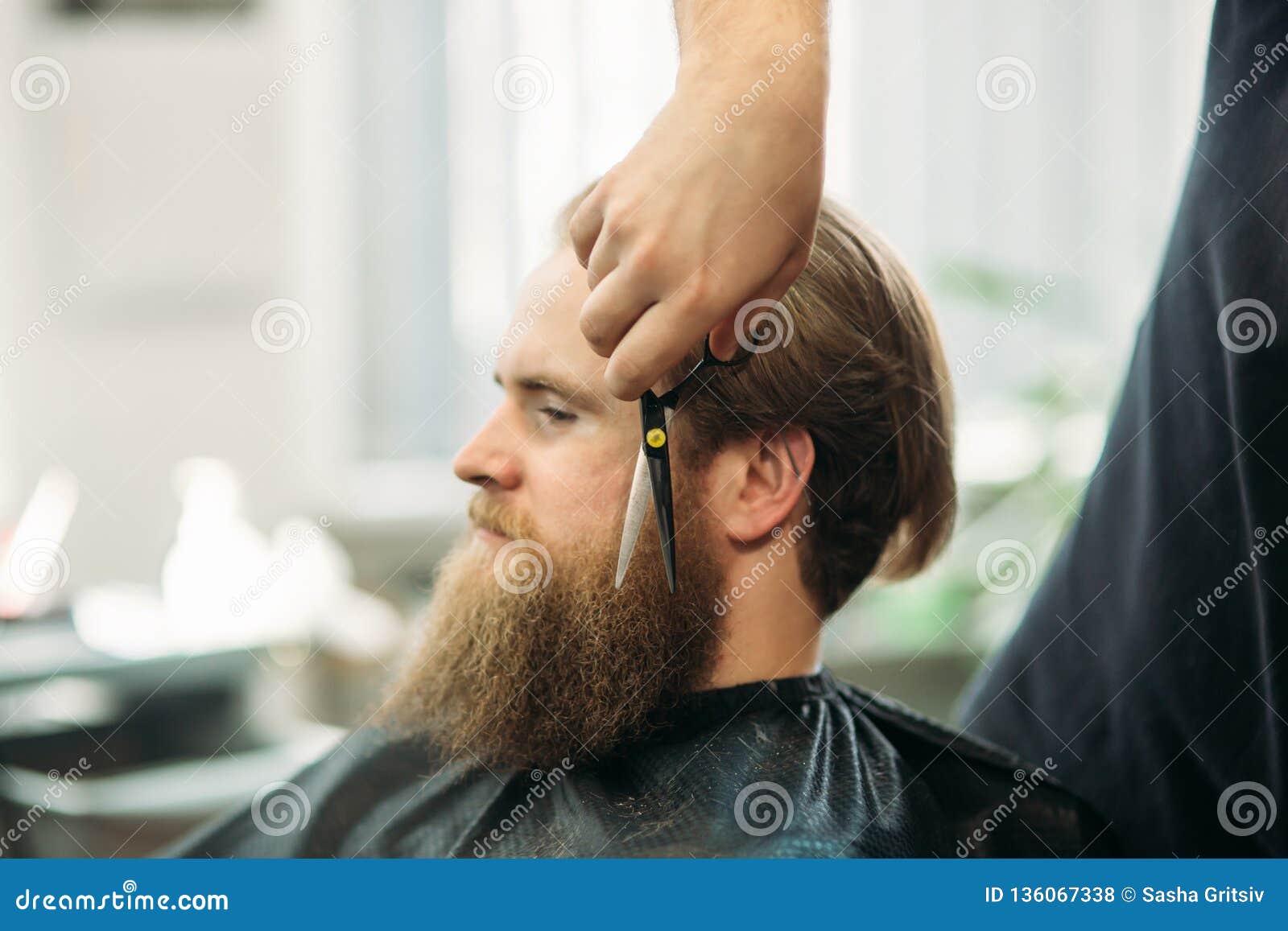 Barber Using Scissors and Comb in Barbershop Stock Photo - Image of ...