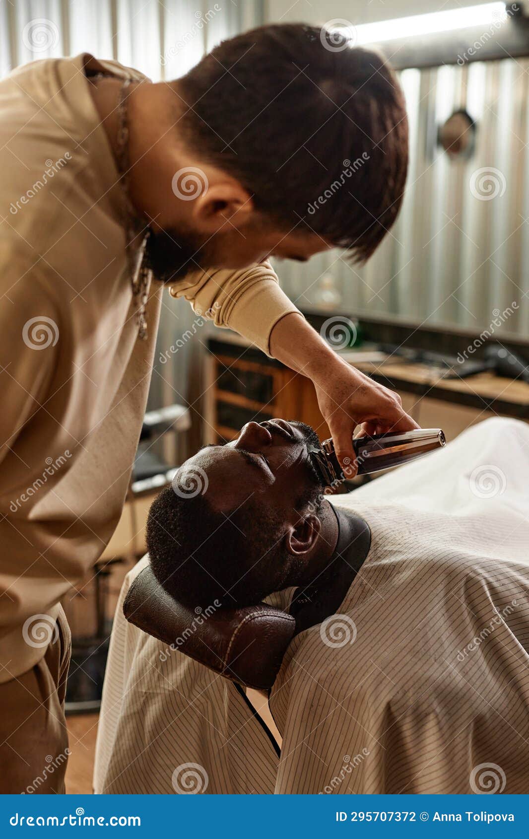 Man Shaving the Customer in Salon Stock Photo - Image of service ...