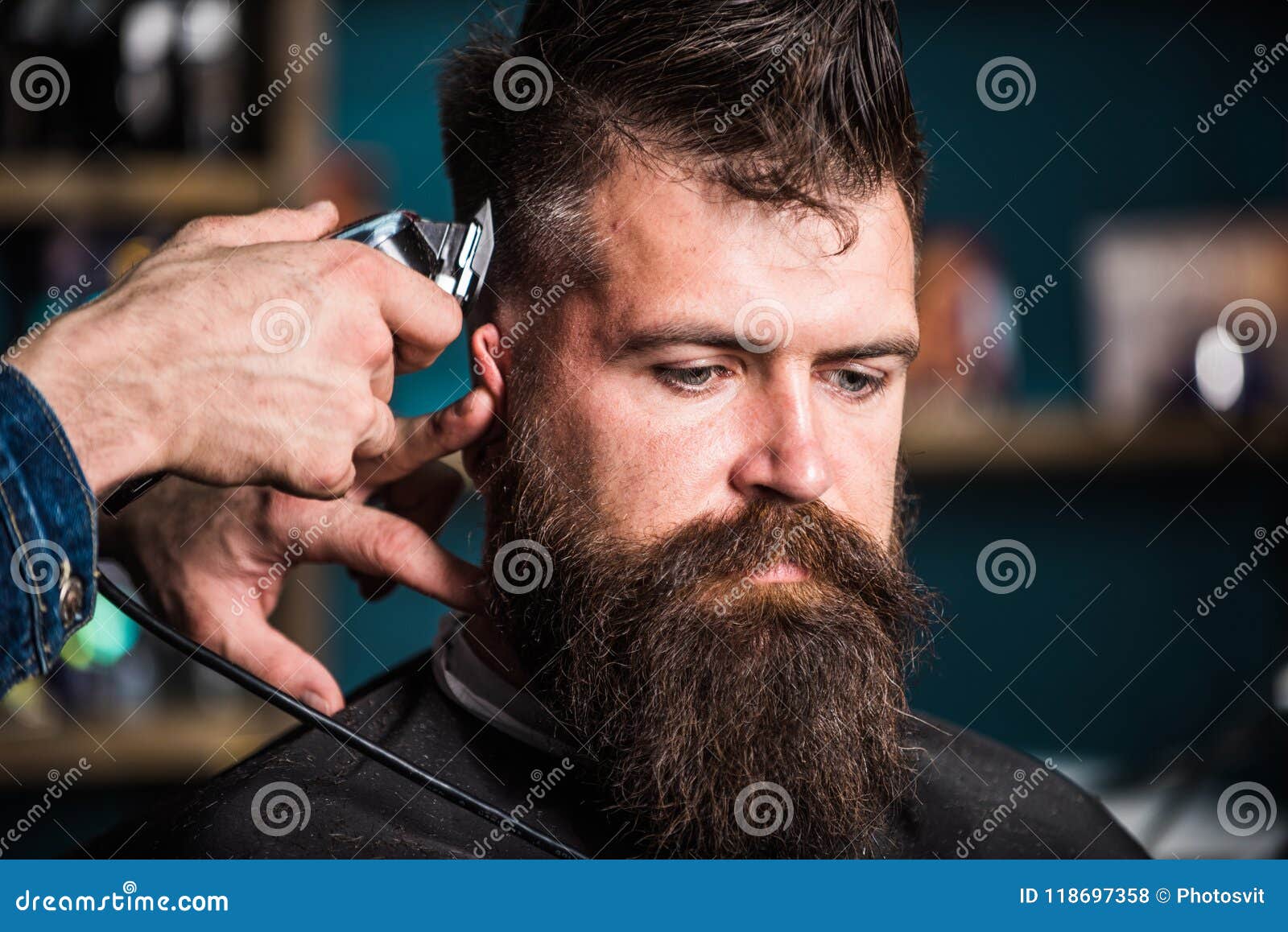 Hipster Bearded Guy Wear Bright Hat Accessory Barbershop Concept Man