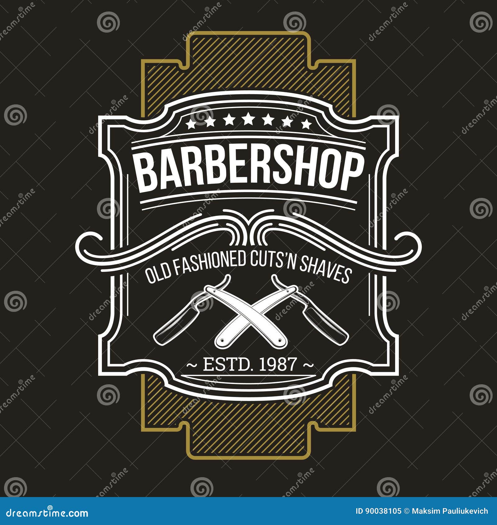 Barbershop Emblem With Old Straight Razor And Scissors Overlapping ...