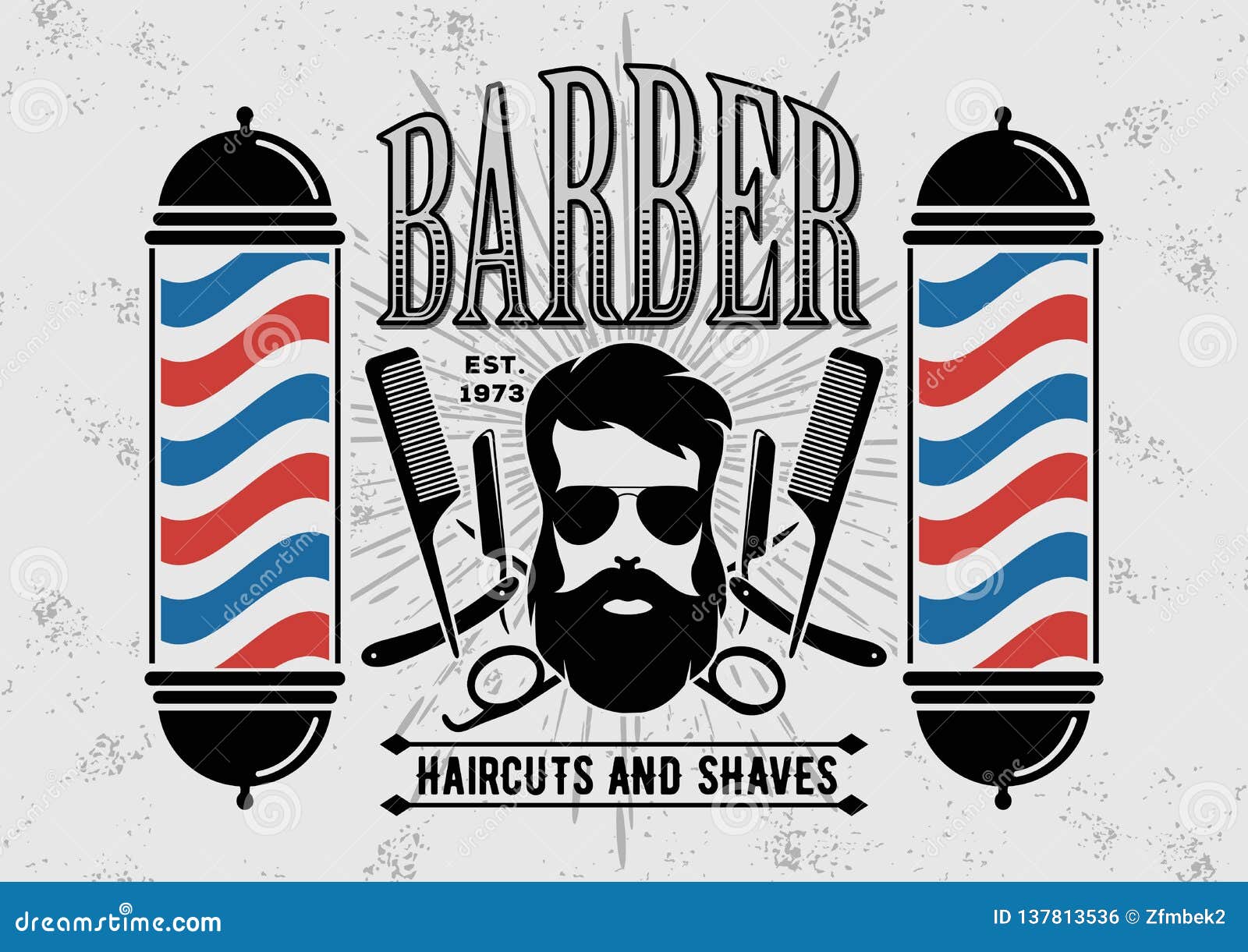 Barbershop Logo with Barber Pole in Vintage Style. Vector Template ... Barbershop Logo with Barber Pole in Vintage Style. Vector Template ...
