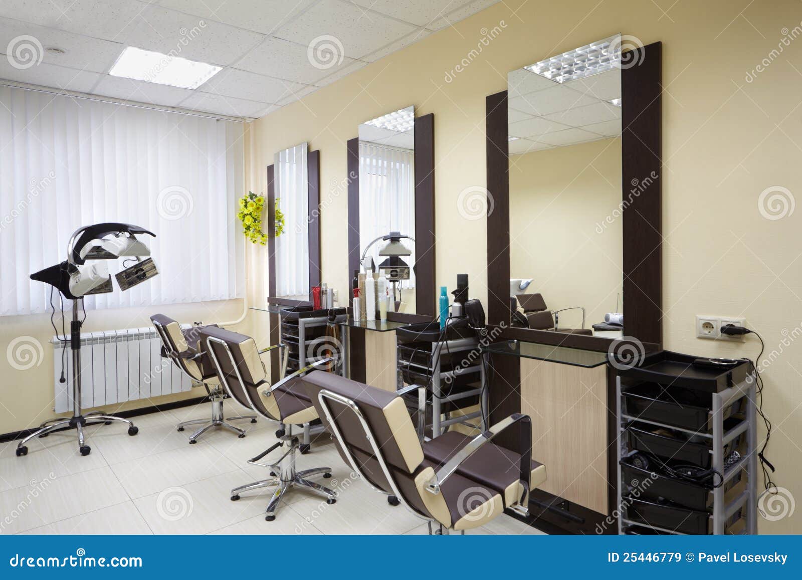 Barbershop Room with Three Working Places Stock Image - Image of health ...