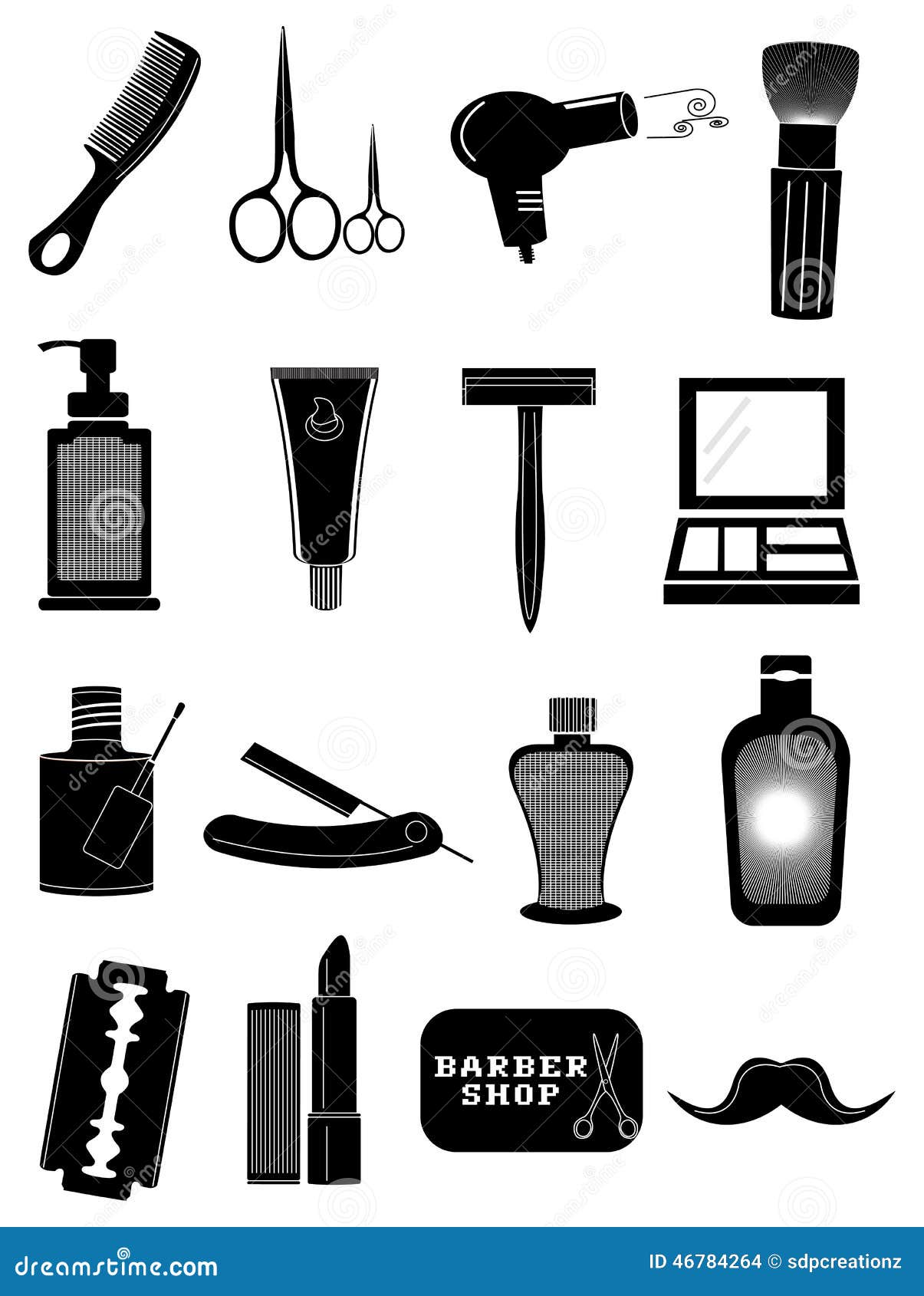 Barbershop Saloon Icons Set Stock Vector - Illustration of collection ...