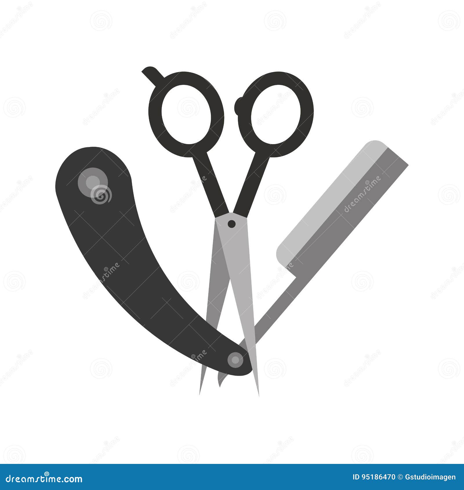 Barbershop Scissor with Sazor Blade Stock Vector - Illustration of ...
