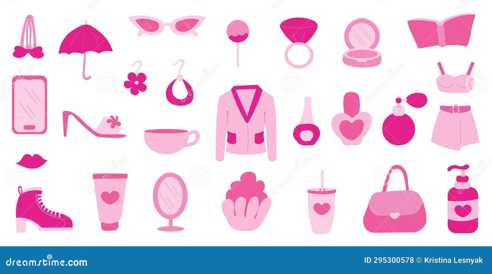 Barbicore Set Elements Pink Doll Accessories Play Stock Vector ...