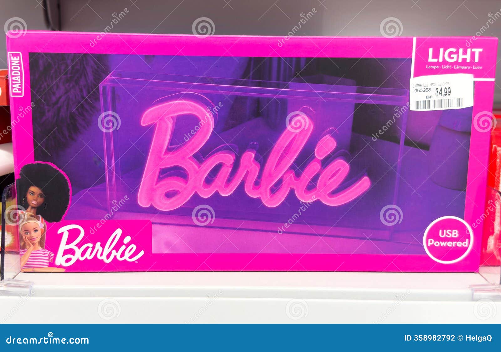Barbie Pink Neon Light Box Packaging with Two Female Figures Displayed ...