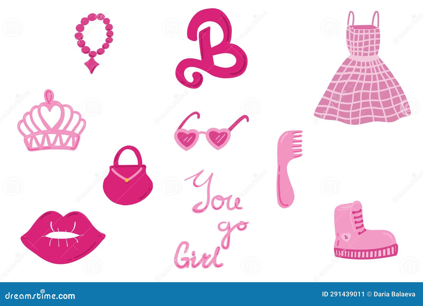 Barbiecore Vector Hand Drawn Set of Pink Icons Stock Vector ...