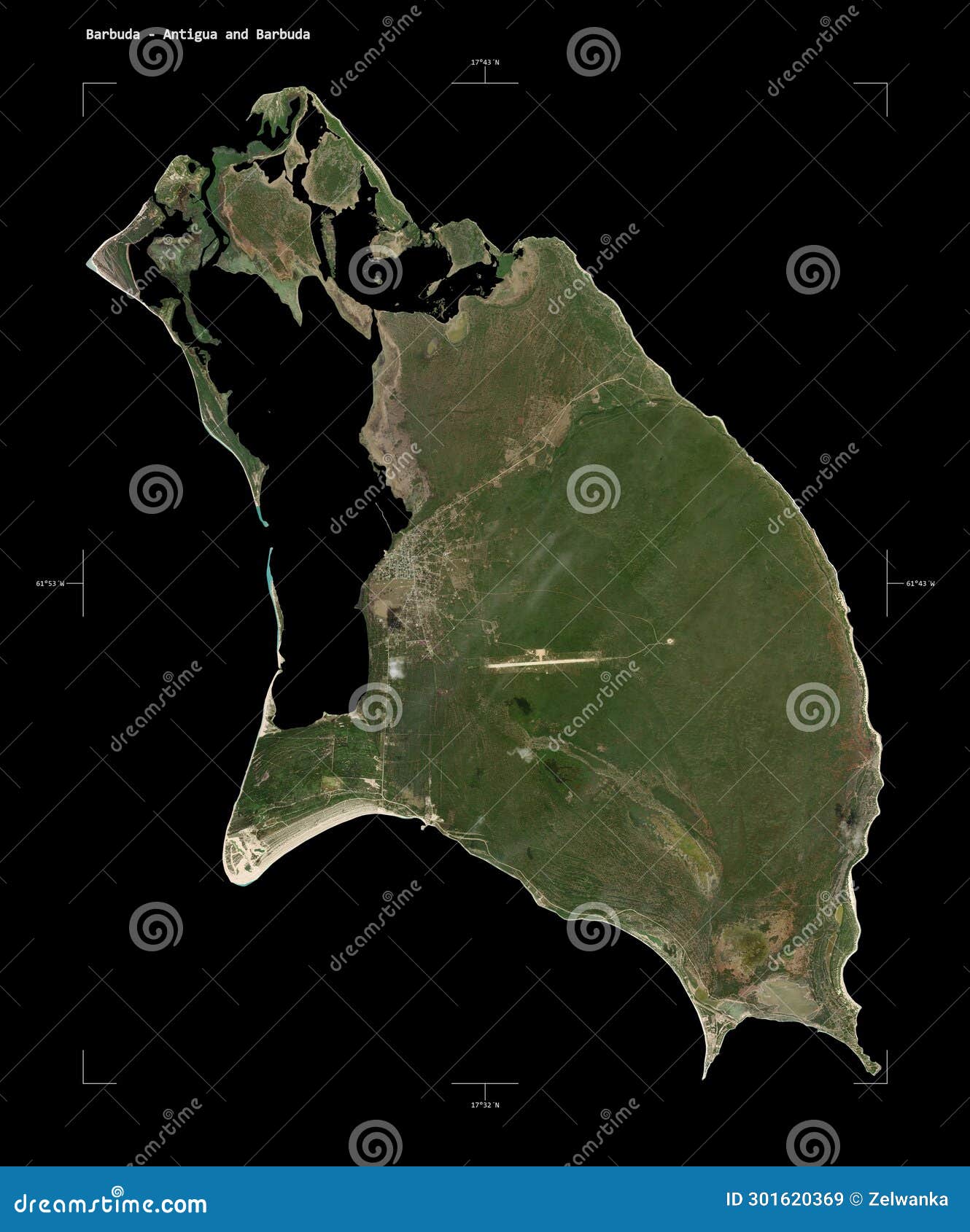 Barbuda - Antigua and Barbuda Shape on Black. High-res Satellite Stock ...