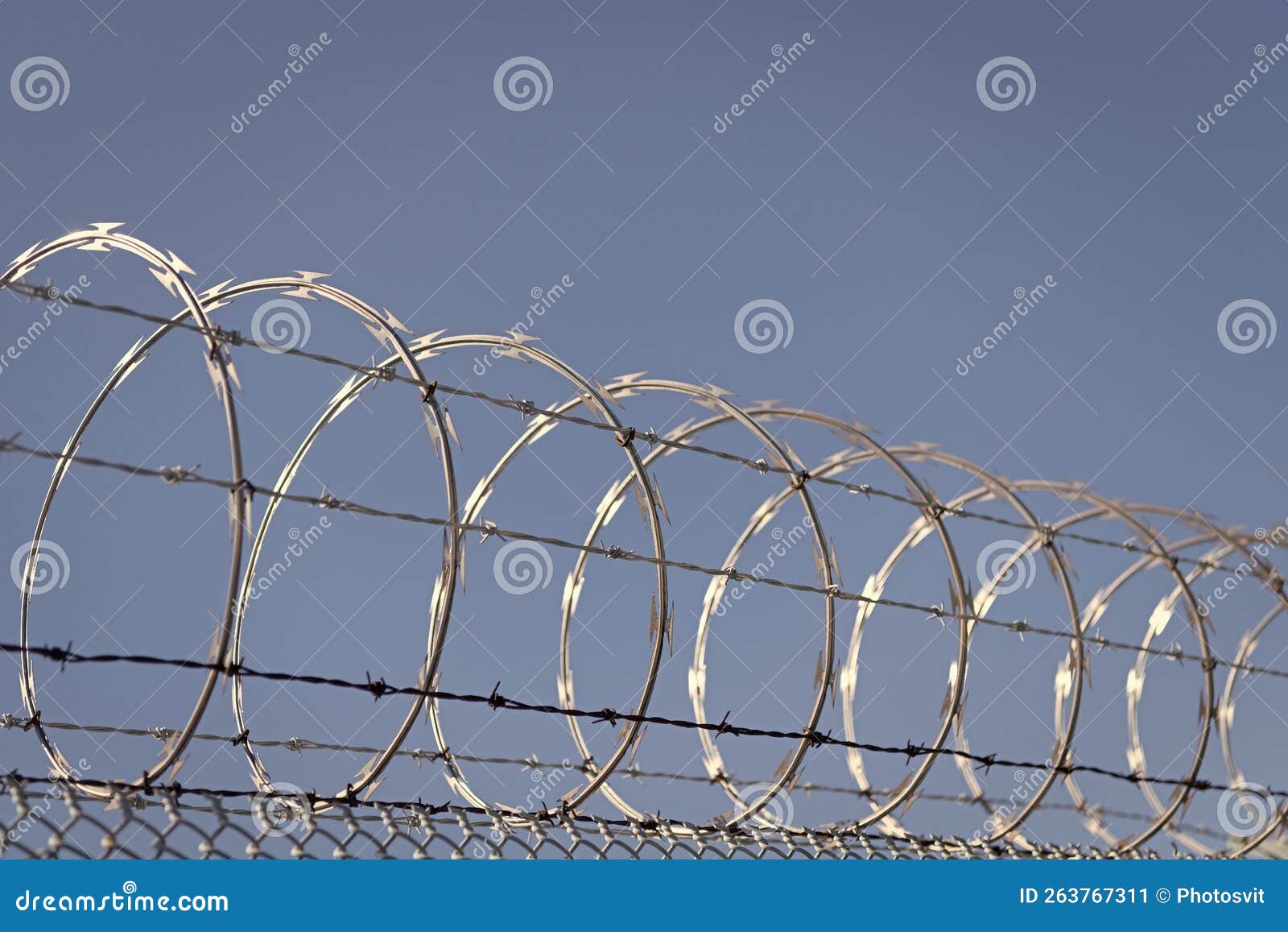 Barbwire Prison Wall with Barbed Wire Fence Coiled Razor Wire Perimeter ...