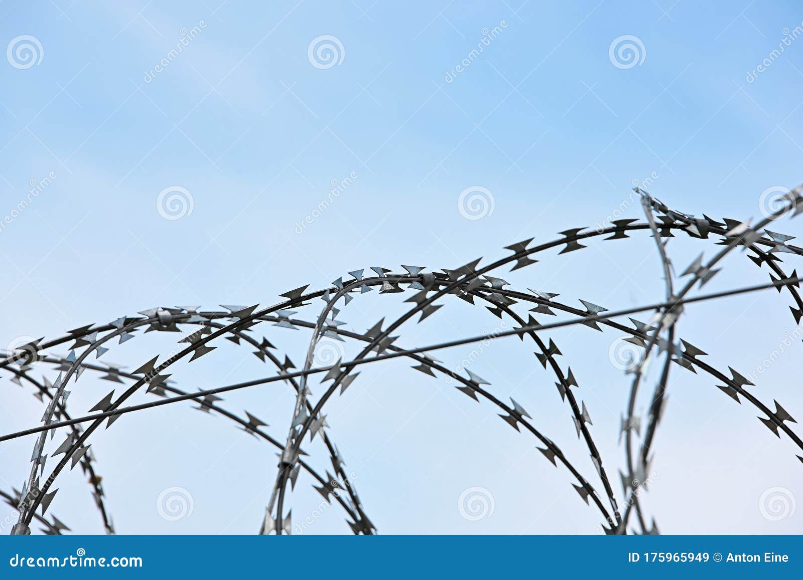 Barbwire Security Rolls Protection Over Blue Sky Stock Image - Image of ...