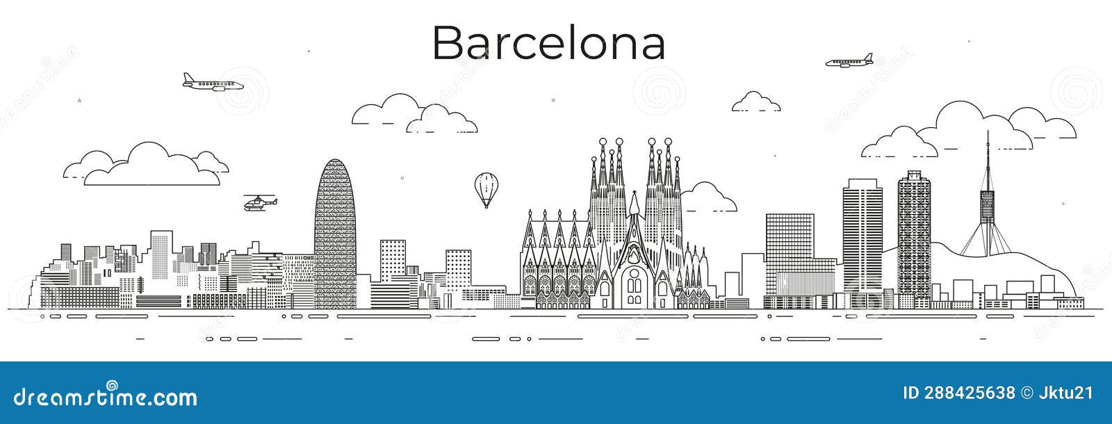 Barcelona Cityscape Line Art Vector Illustration Stock Vector ...