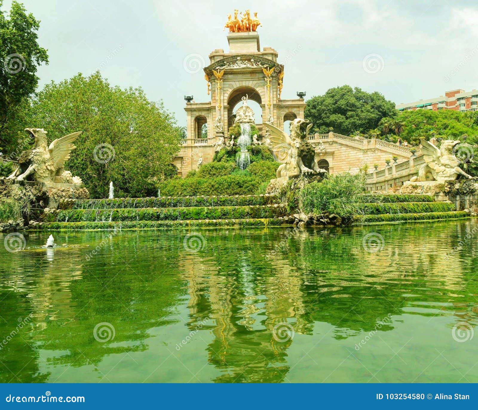 Barcelona Ciutadella Park Waterfall Stock Photo - Image of nature ...