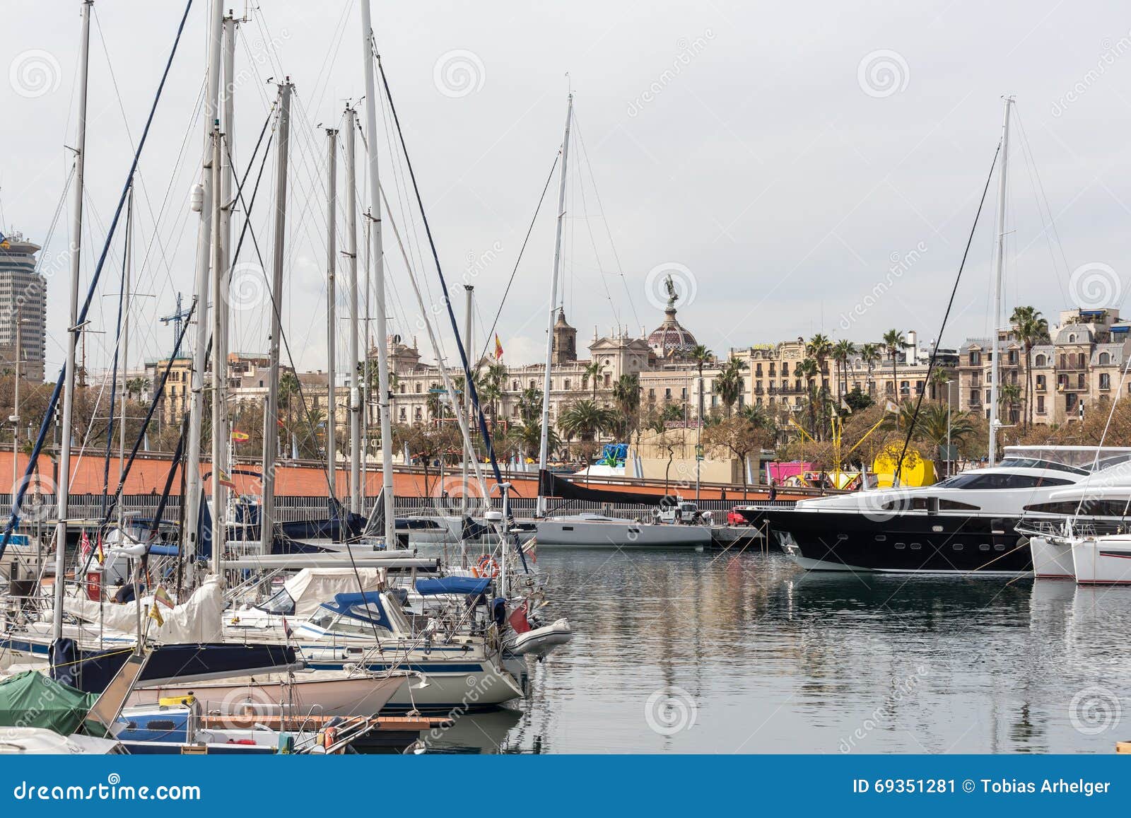 Barcelona harbor spain stock image. Image of mediterranean - 69351281
