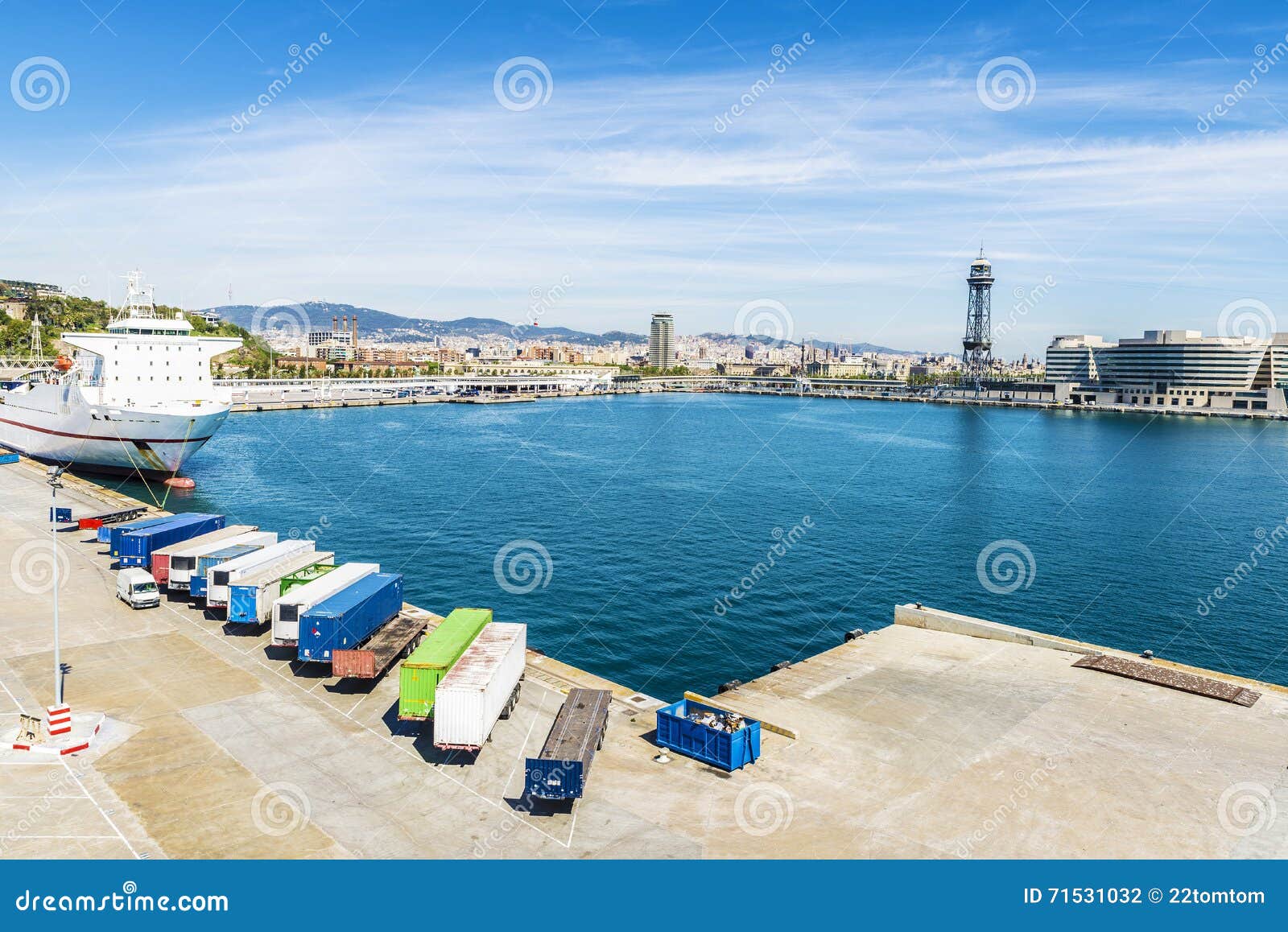 Barcelona harbor view stock photo. Image of spain, moored - 71531032