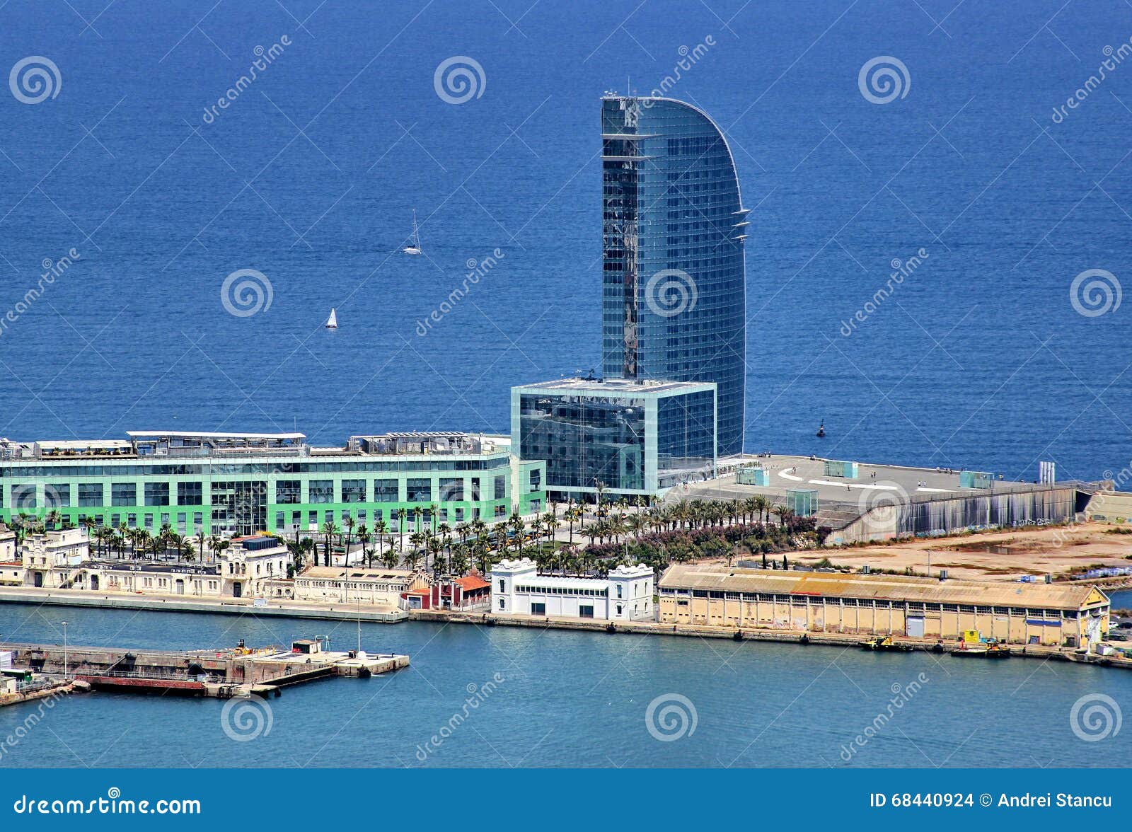 Barcelona Harbour stock photo. Image of aerial, busy - 68440924