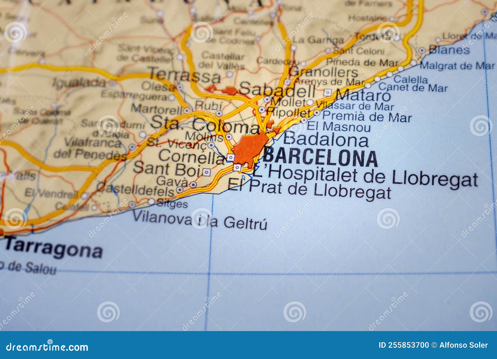 Barcelona Highlighted on a Map of Spain Stock Photo - Image of road ...