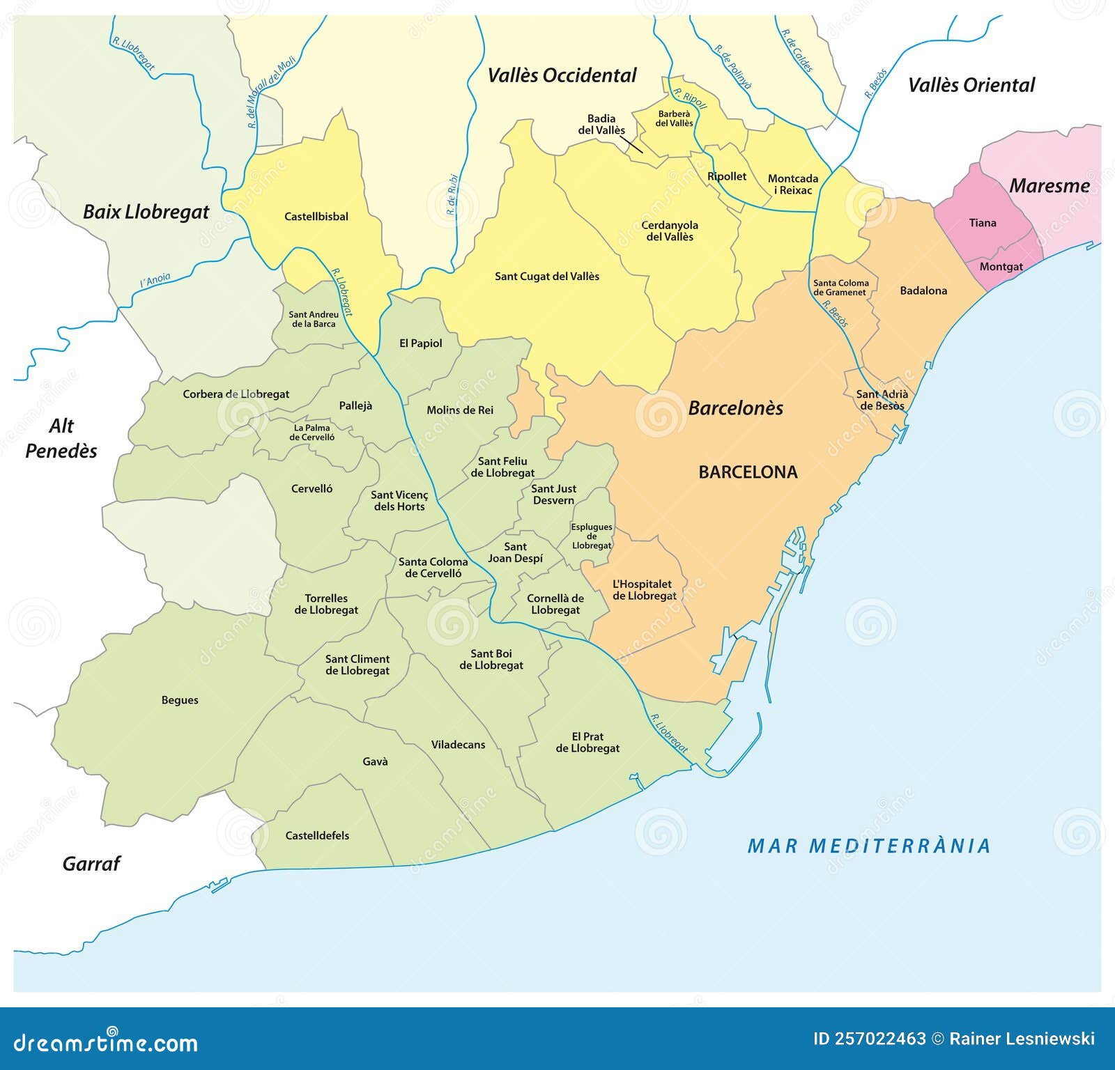 Barcelona Metropolitan Area Vector Map Stock Vector - Illustration of ...