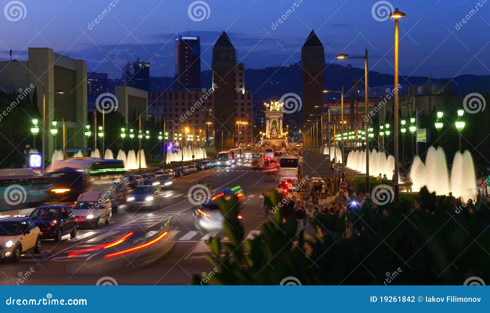 Barcelona in night stock photo. Image of fountain, architecture - 19261842